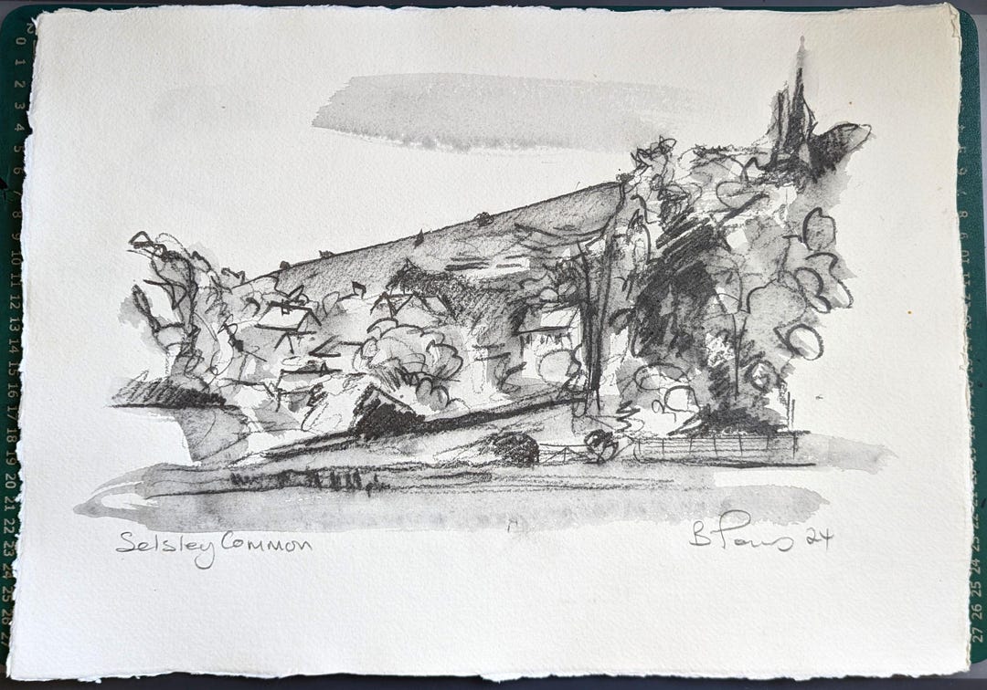 Selsley Common Nr Stroud Pencil Drawing With Wash A3 Handmade Paper ...