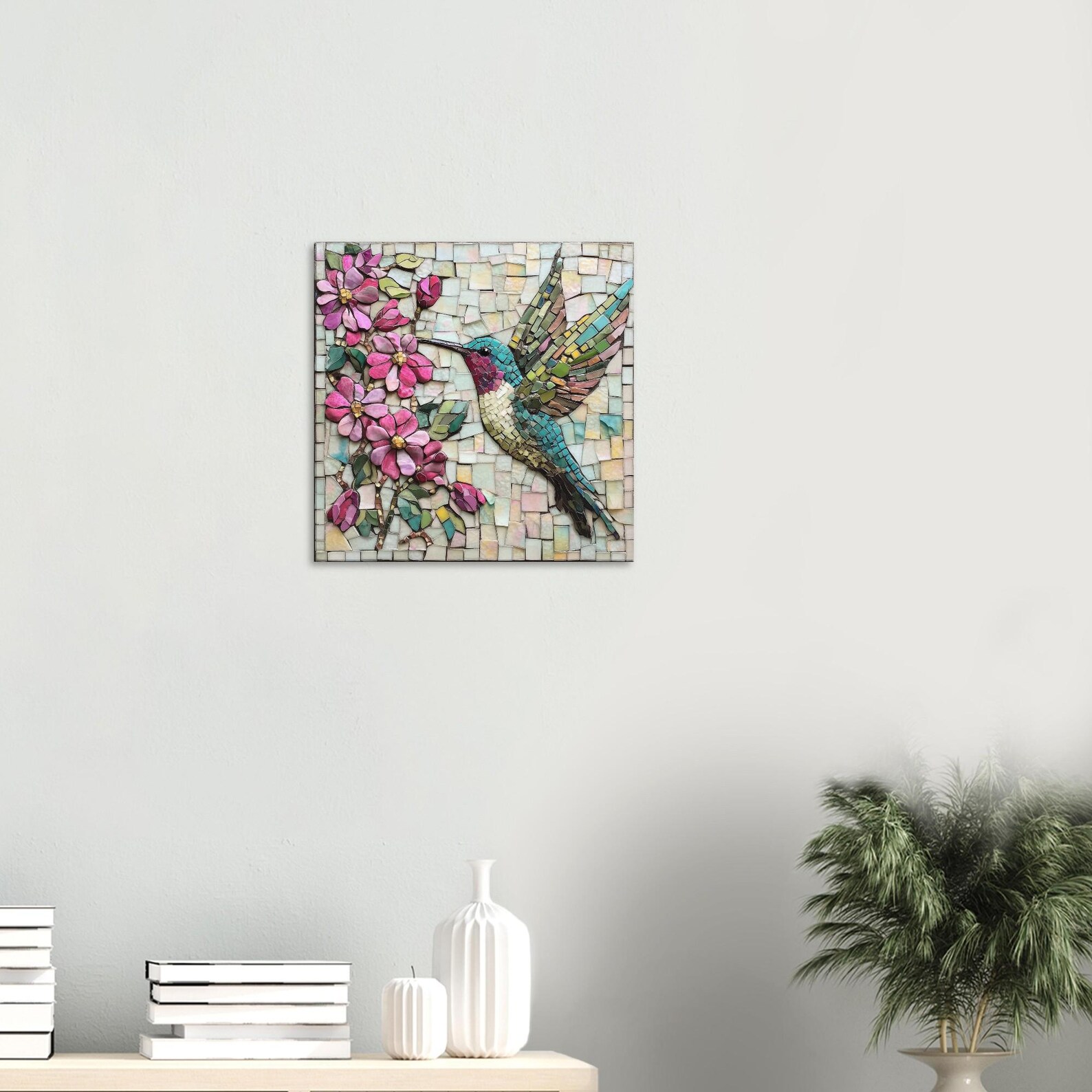 Jeweled Hummingbird Nectar, Mosaic Artwork Canvas of a Bird With ...