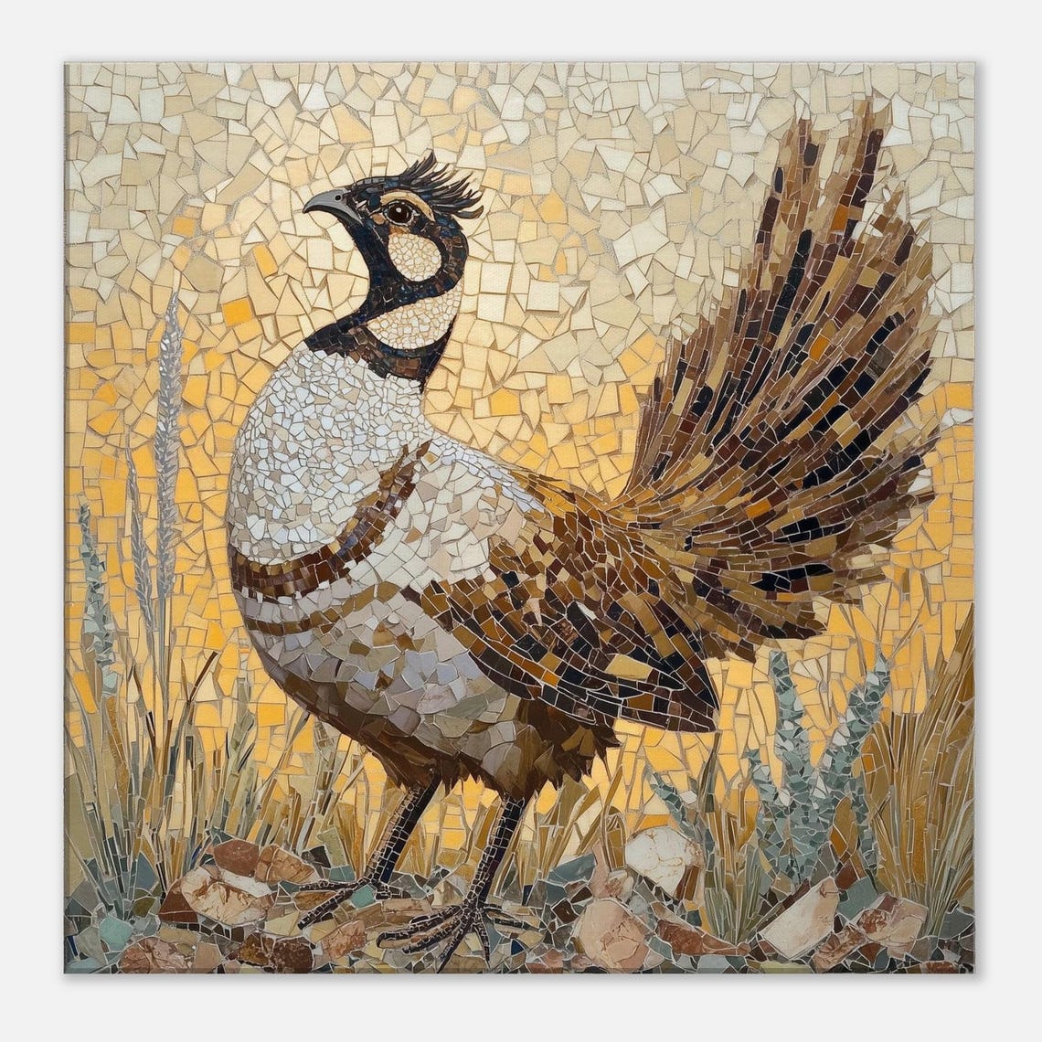 Gambel's Quail, Mosaic Artwork Canvas of a Desert Bird, Mosaic Tile Art ...