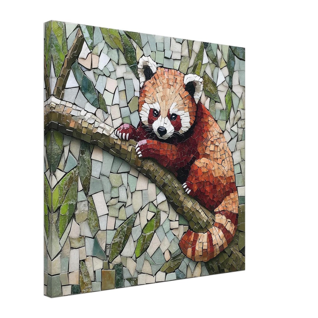 Curious Red Panda, Mosaic Artwork Canvas of a Red Panda, Mosaic Tile ...