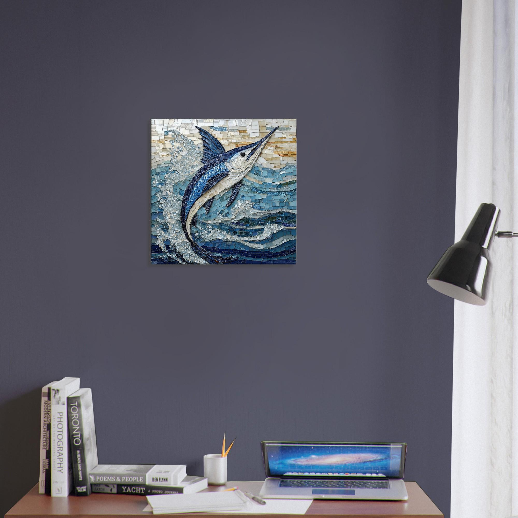 Leaping Sailfish, Mosaic Artwork Canvas of a Marlin Jumping, Mosaic ...