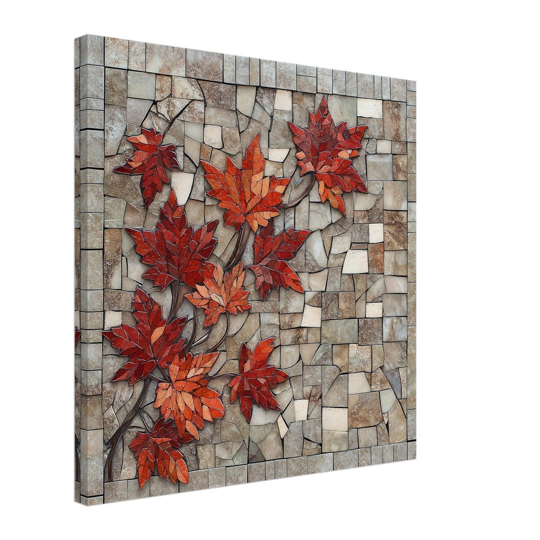 Autumn Maple Cascade, Mosaic Artwork Canvas of Fall Leaves, Mosaic Tile ...