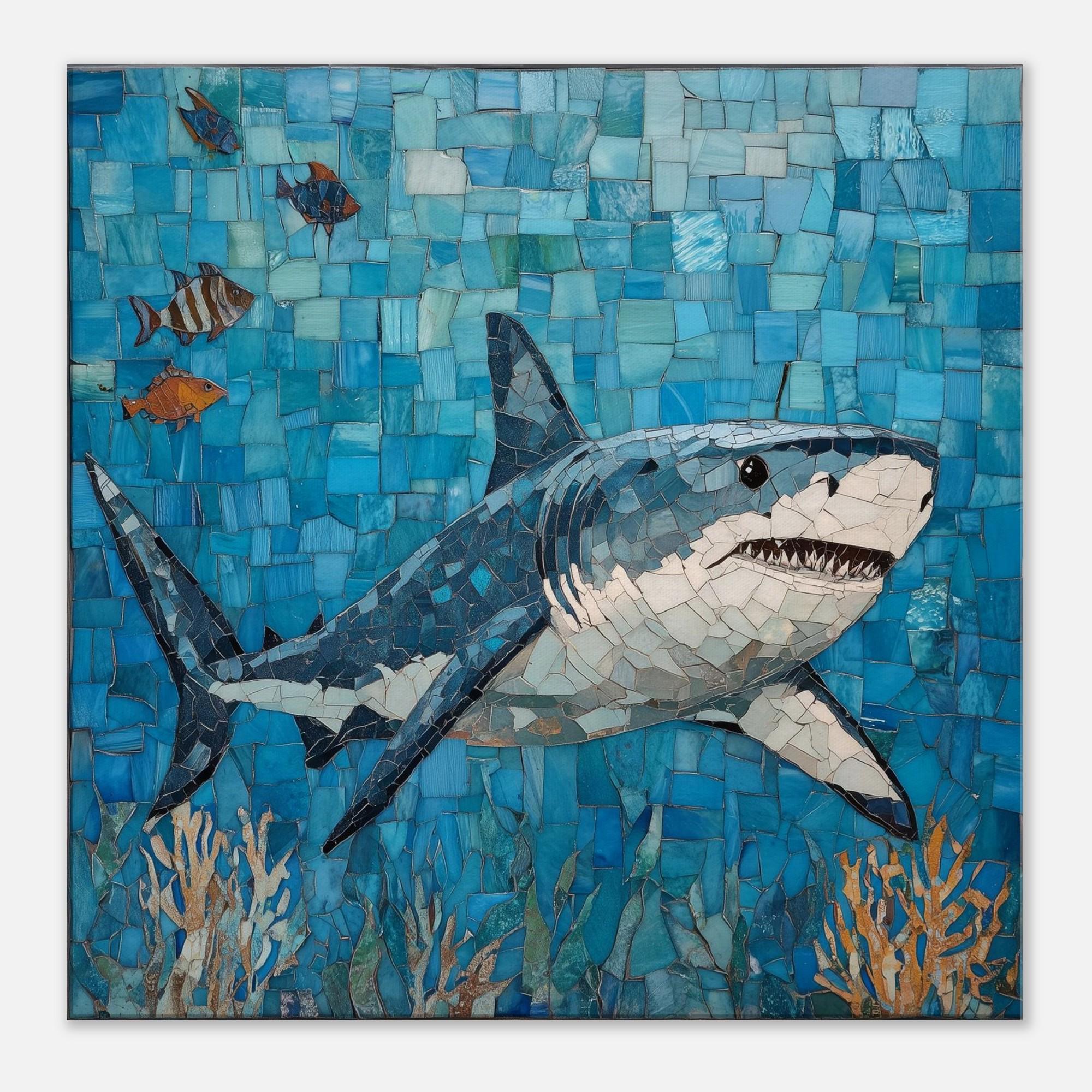 Ocean Hunter, Mosaic Artwork Canvas of a Shark, Mosaic Tile Art Print ...