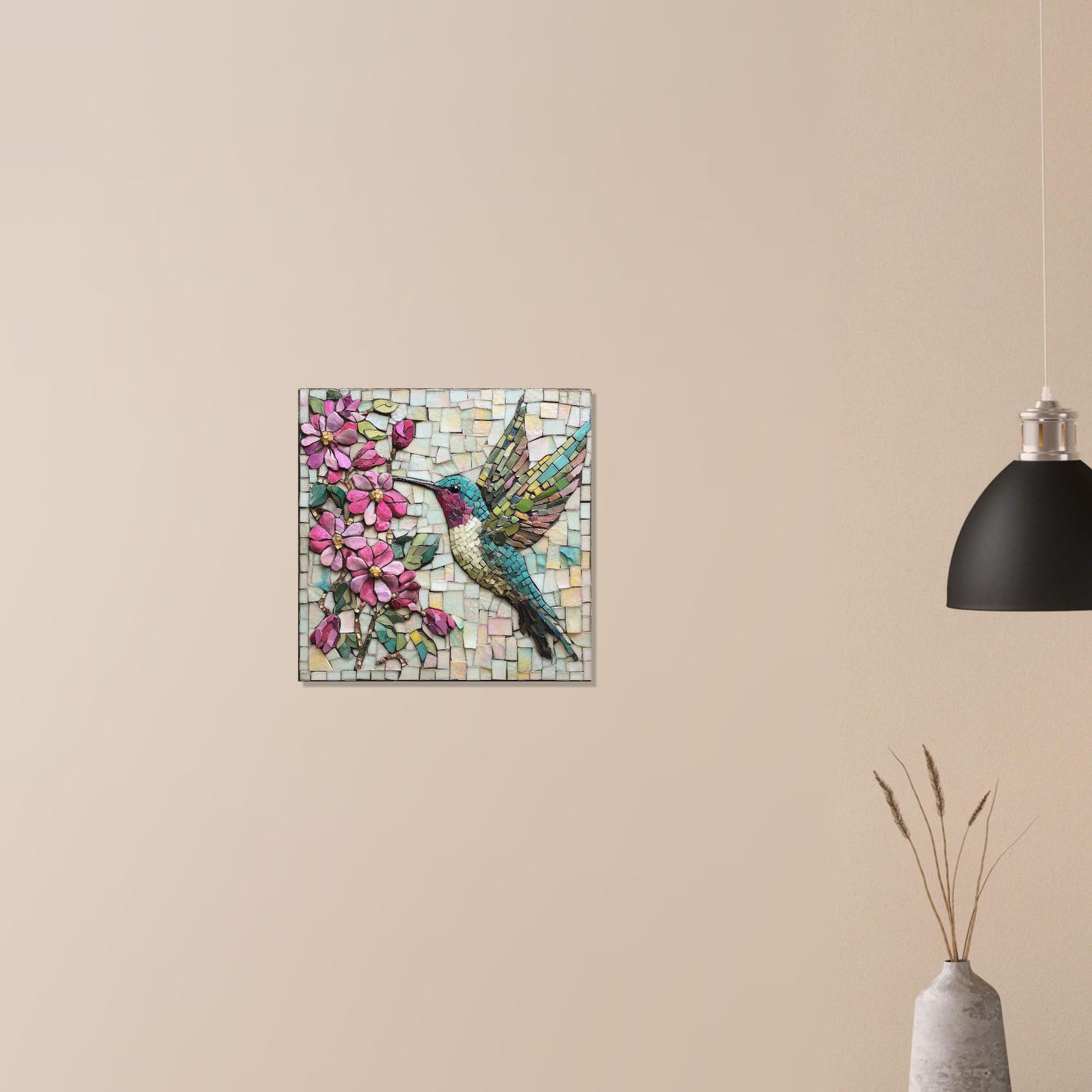 Jeweled Hummingbird Nectar, Mosaic Artwork Canvas of a Bird With ...