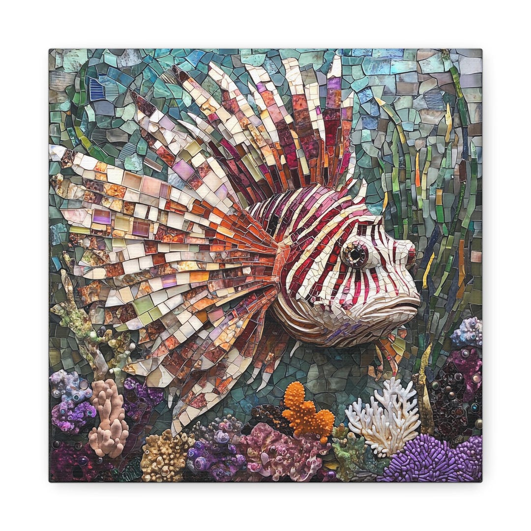 Majestic Lionfish, Mosaic Artwork Canvas of a Vibrant Reef Fish, Mosaic ...
