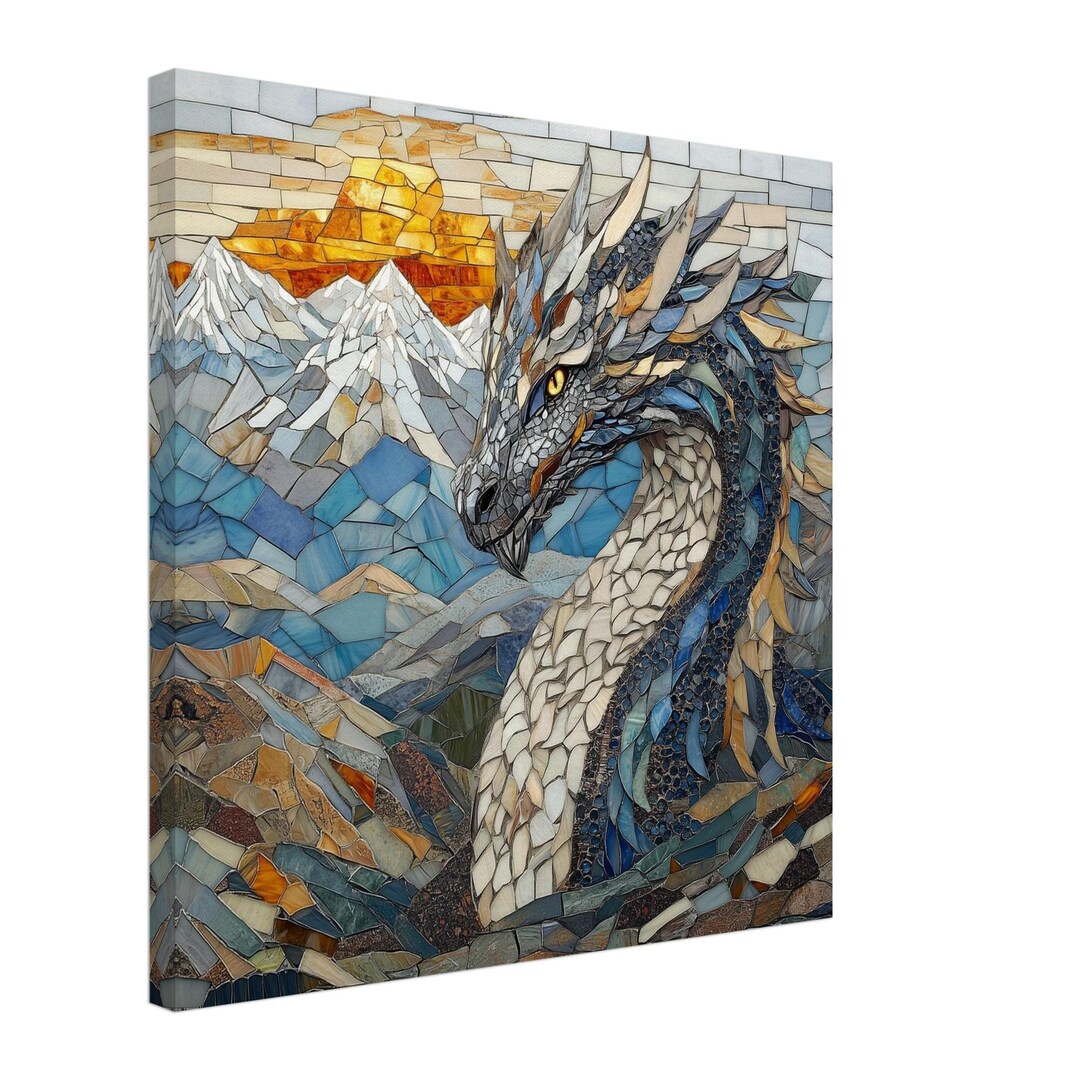 Fantasy Dragon Mosaic Wall Art, Mythical Creature Mountain Scene ...