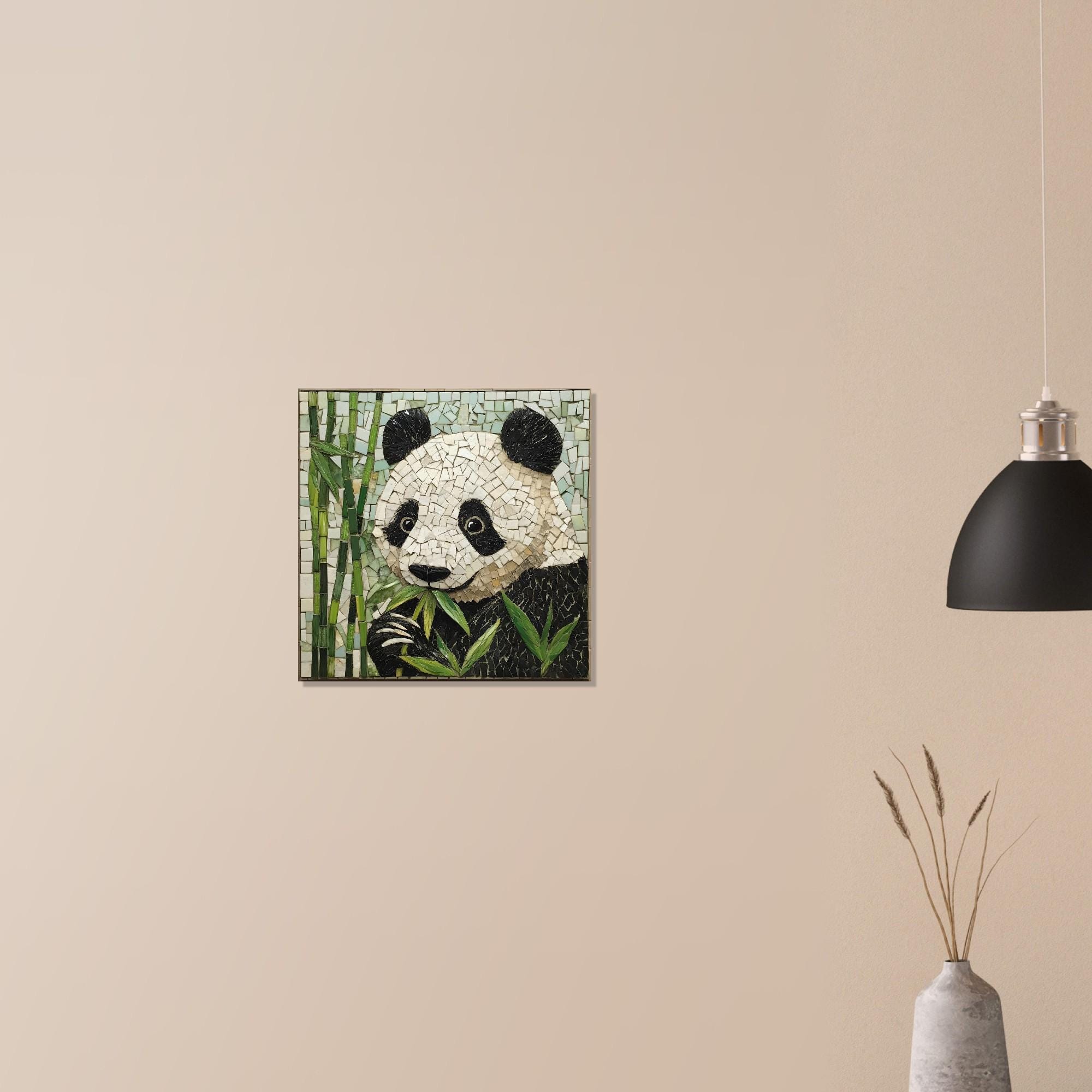 Gentle Panda Feast, Mosaic Artwork Canvas of a Panda Eating Bamboo ...