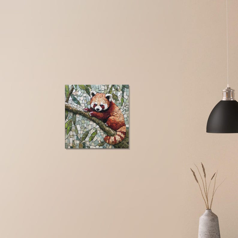Curious Red Panda, Mosaic Artwork Canvas of a Red Panda, Mosaic Tile ...