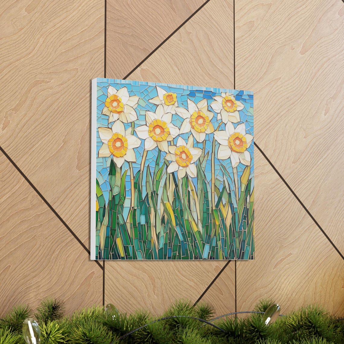 Golden Daffodil Dance, Mosaic Artwork Canvas of Blooming Daffodils ...