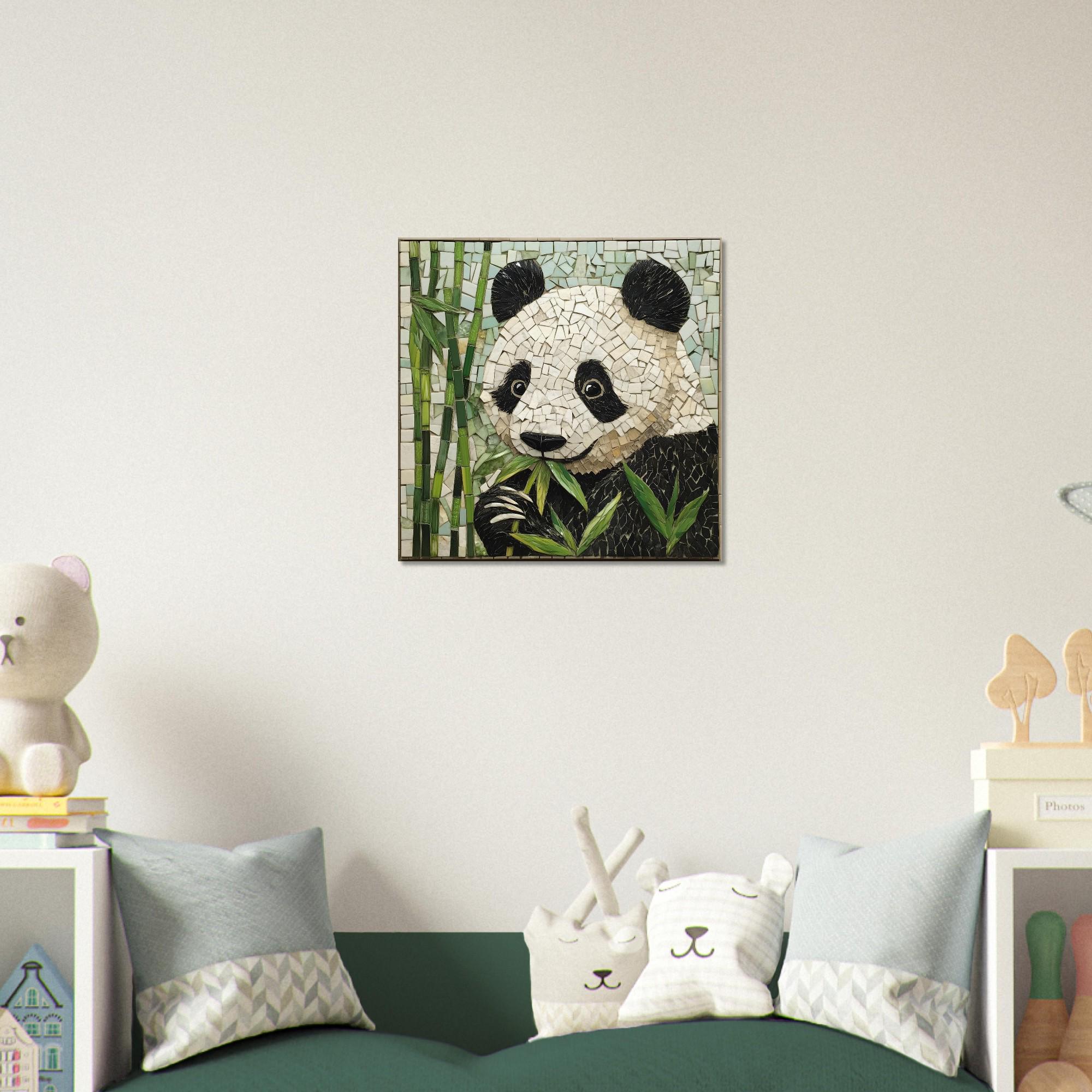 Gentle Panda Feast, Mosaic Artwork Canvas of a Panda Eating Bamboo ...