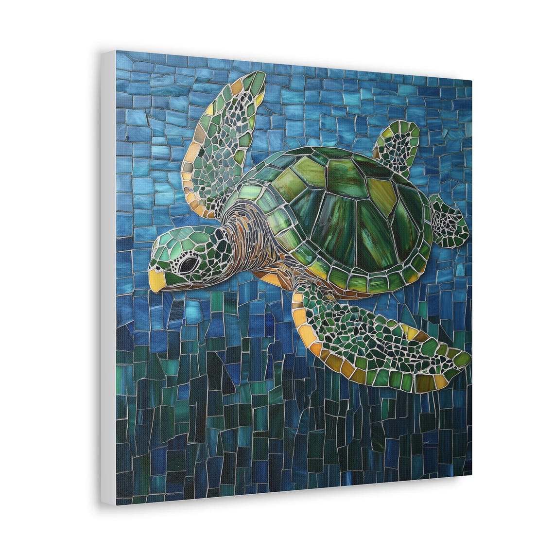 Emerald Sea Turtle, Mosaic Artwork Canvas of a Graceful Green Turtle ...