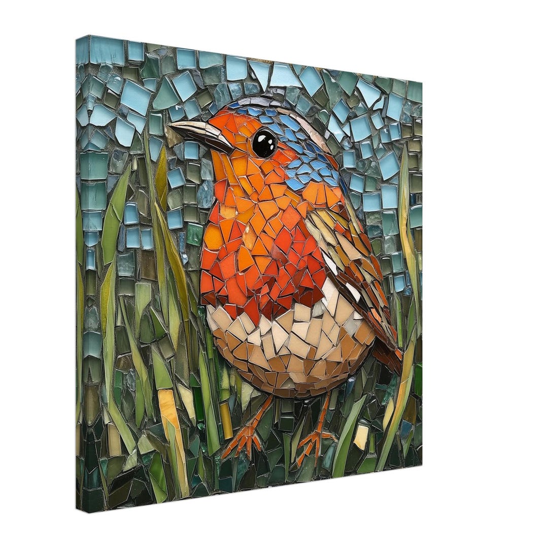 Cheerful Robin Song, Mosaic Artwork Canvas of a Garden Bird, Mosaic ...
