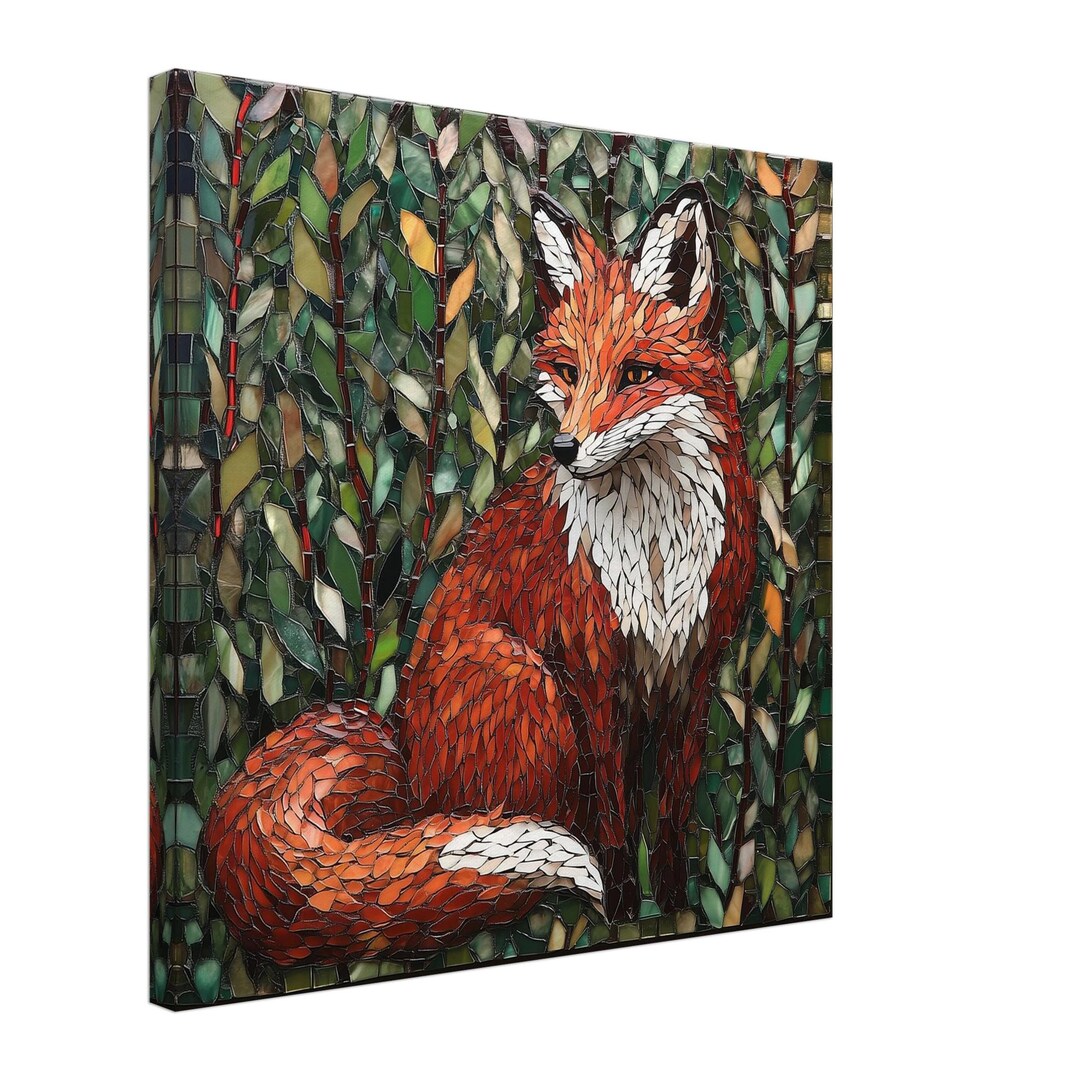 Wary Fox Woodland, Mosaic Artwork Canvas of a Red Fox, Mosaic Tile Art ...