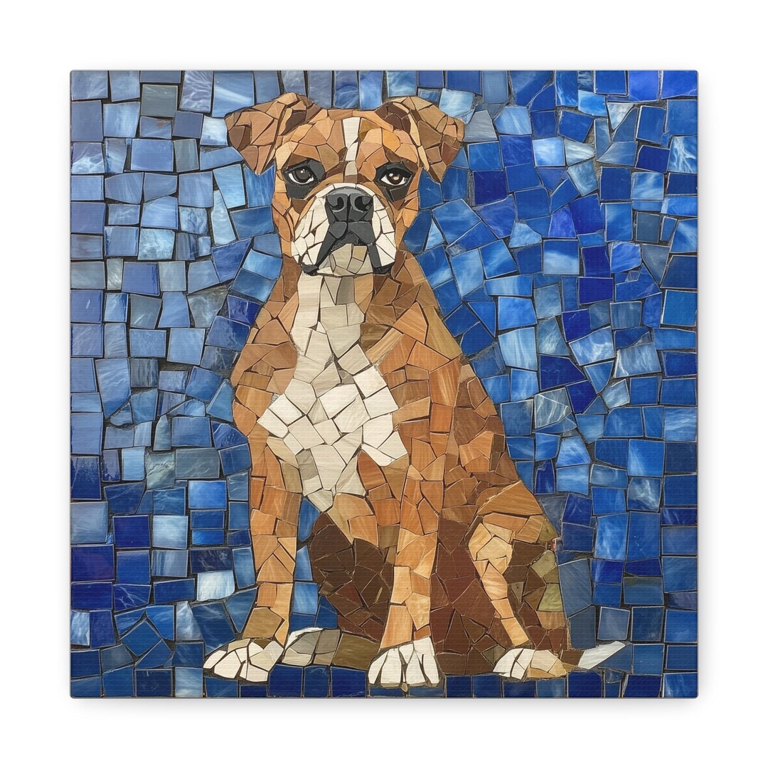 Loyal Companion Mosaic Artwork Canvas of a Noble Boxer Dog Mosaic Tile ...