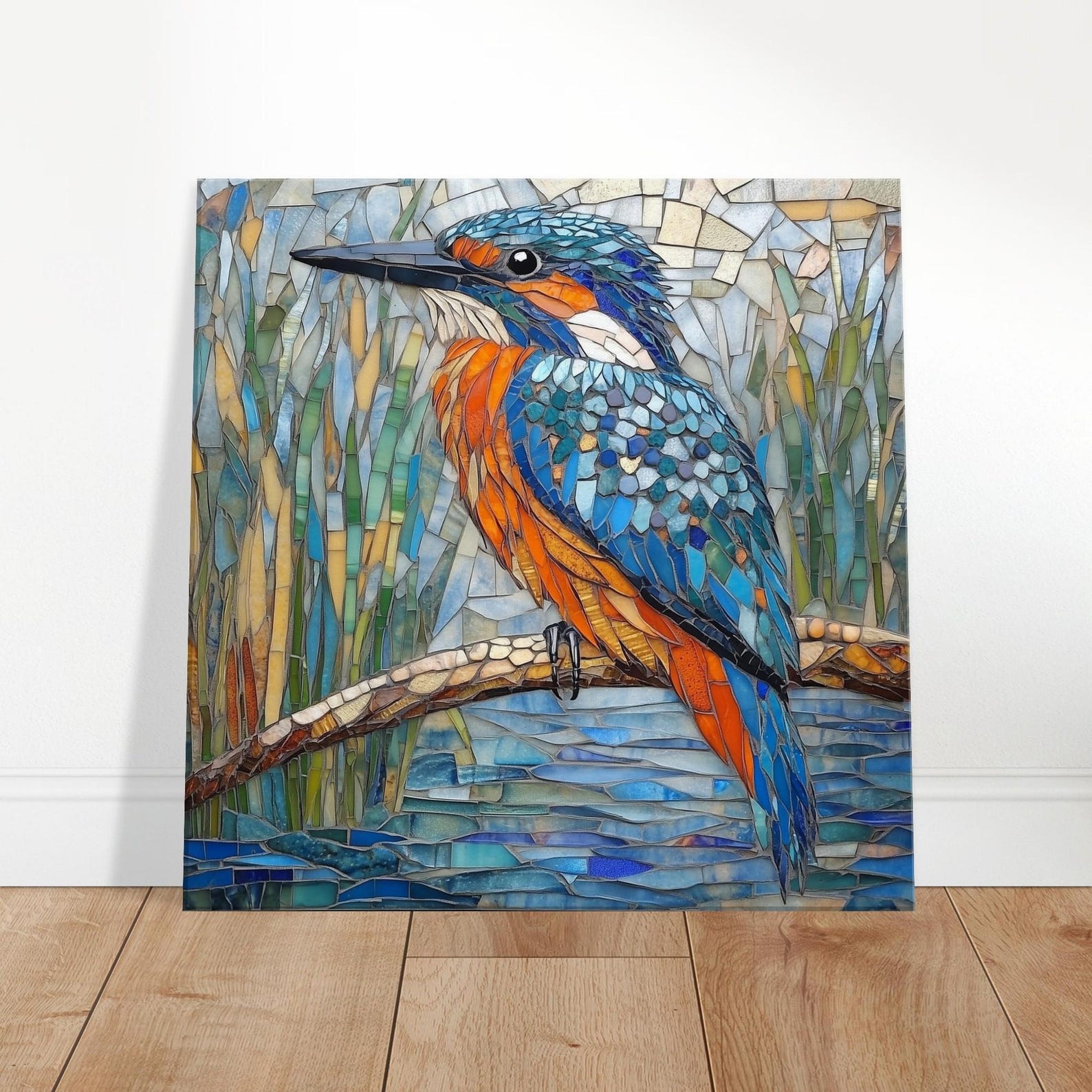 Vibrant Kingfisher Perch, Mosaic Artwork Canvas of a Colorful Bird ...