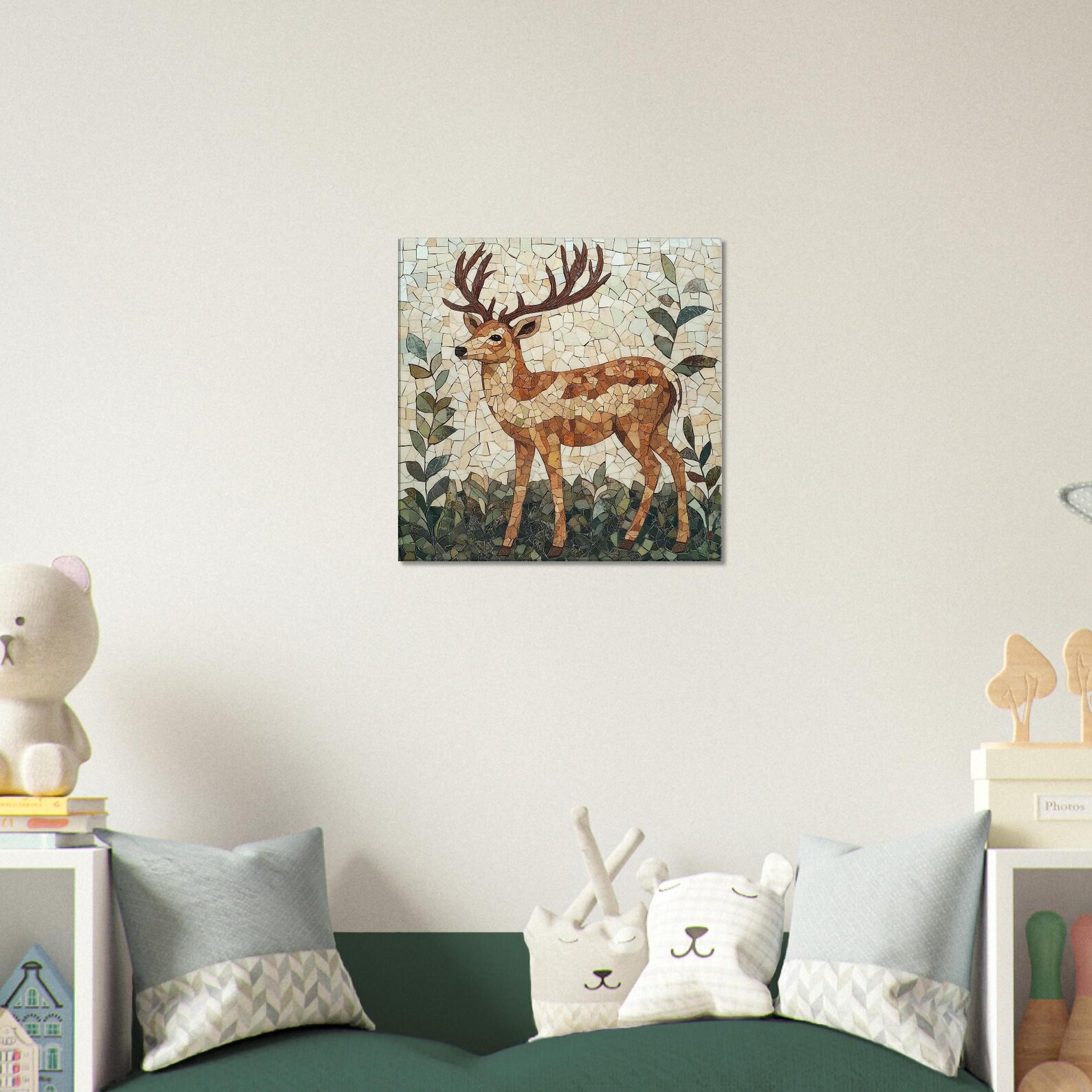 Noble Stag, Mosaic Artwork Canvas of a Majestic Deer, Mosaic Tile Art ...