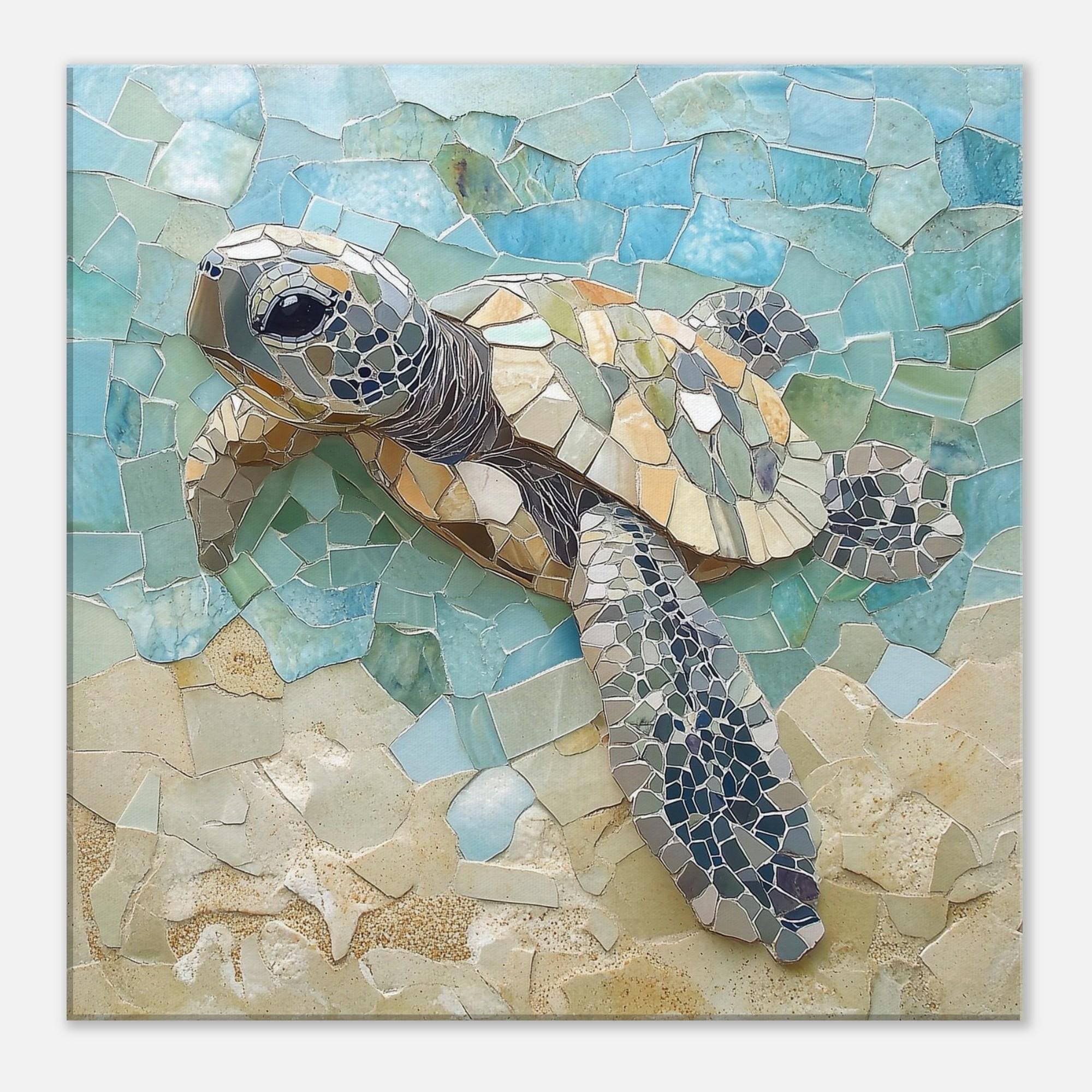 Coastal Turtle, Mosaic Artwork Canvas of a Sea Turtle, Mosaic Tile Art ...