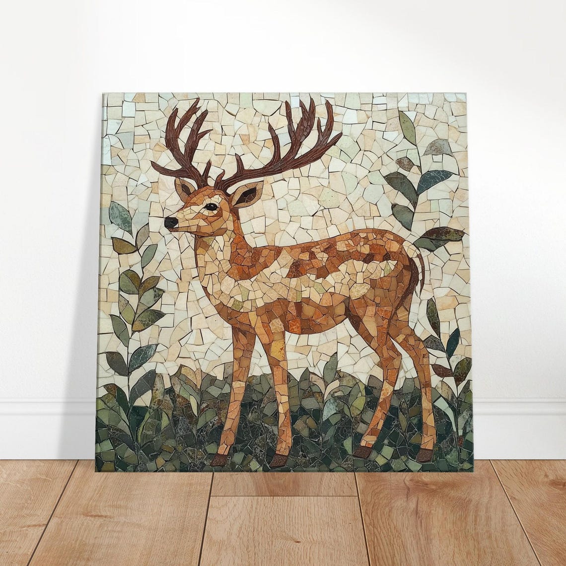 Noble Stag, Mosaic Artwork Canvas of a Majestic Deer, Mosaic Tile Art ...