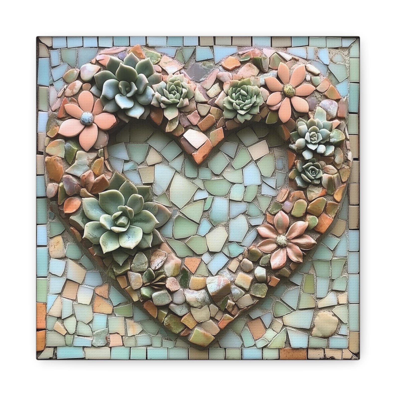 Succulent Heart, Mosaic Artwork Canvas of a Heart With Succulents and ...