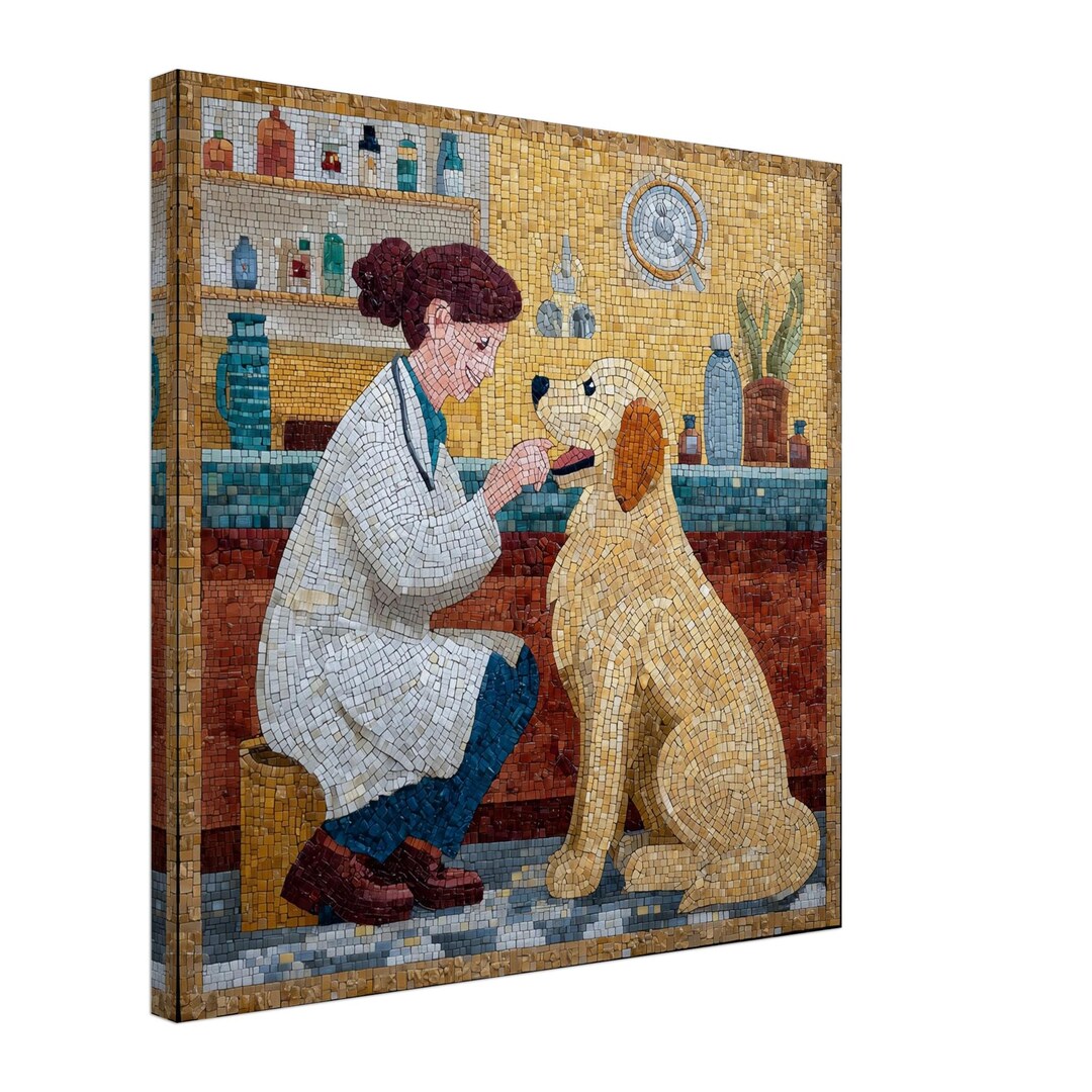 The Gentle Healer, Mosaic Artwork Canvas of a Vet and Golden Retriever ...