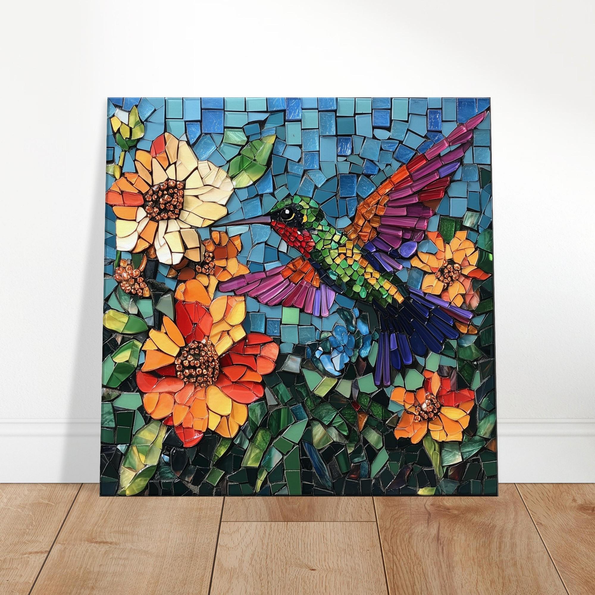 Jeweled Hummingbird Garden, Mosaic Artwork Canvas of a Bird With ...