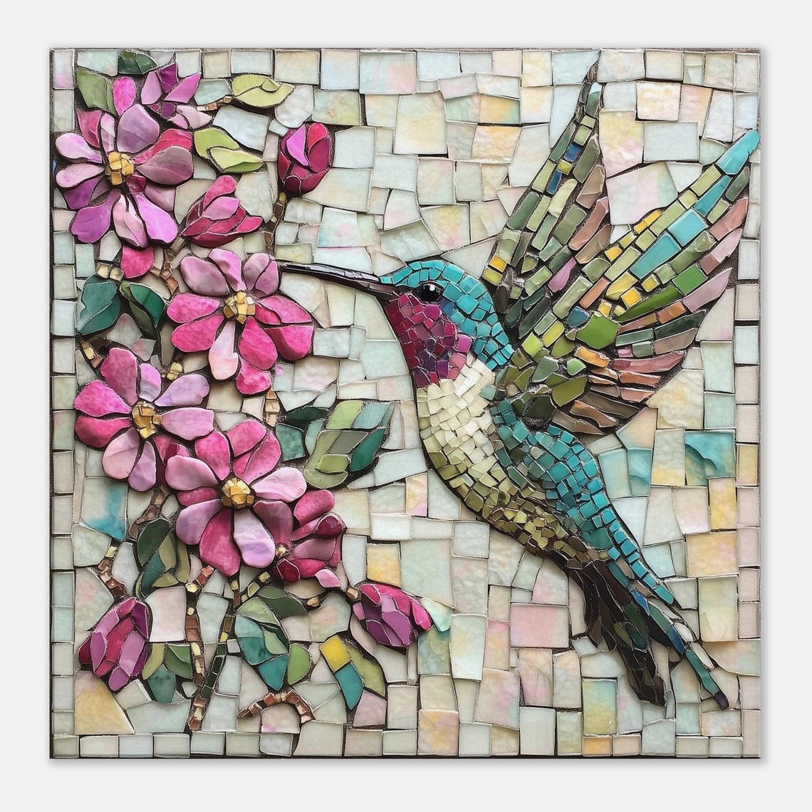 Jeweled Hummingbird Nectar, Mosaic Artwork Canvas of a Bird With ...