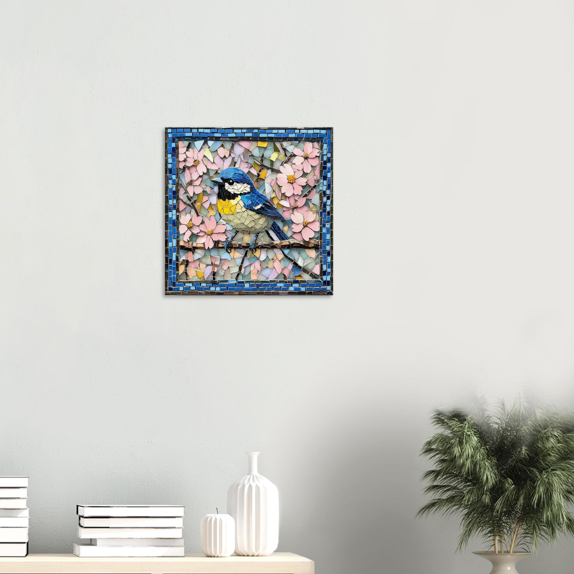 Spring Song, Mosaic Artwork Canvas of a Bluebird and Blossoms, Mosaic ...