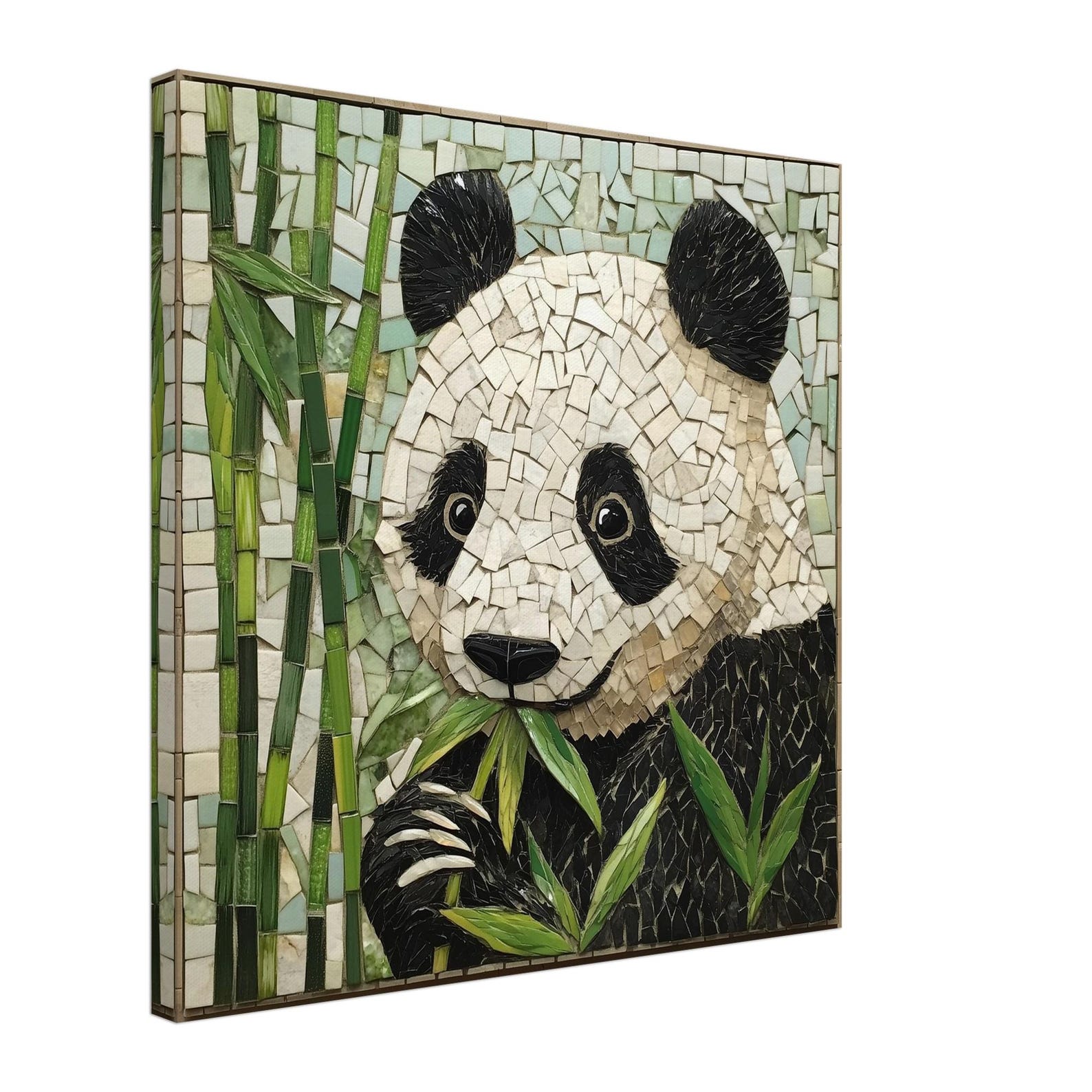 Gentle Panda Feast, Mosaic Artwork Canvas of a Panda Eating Bamboo ...