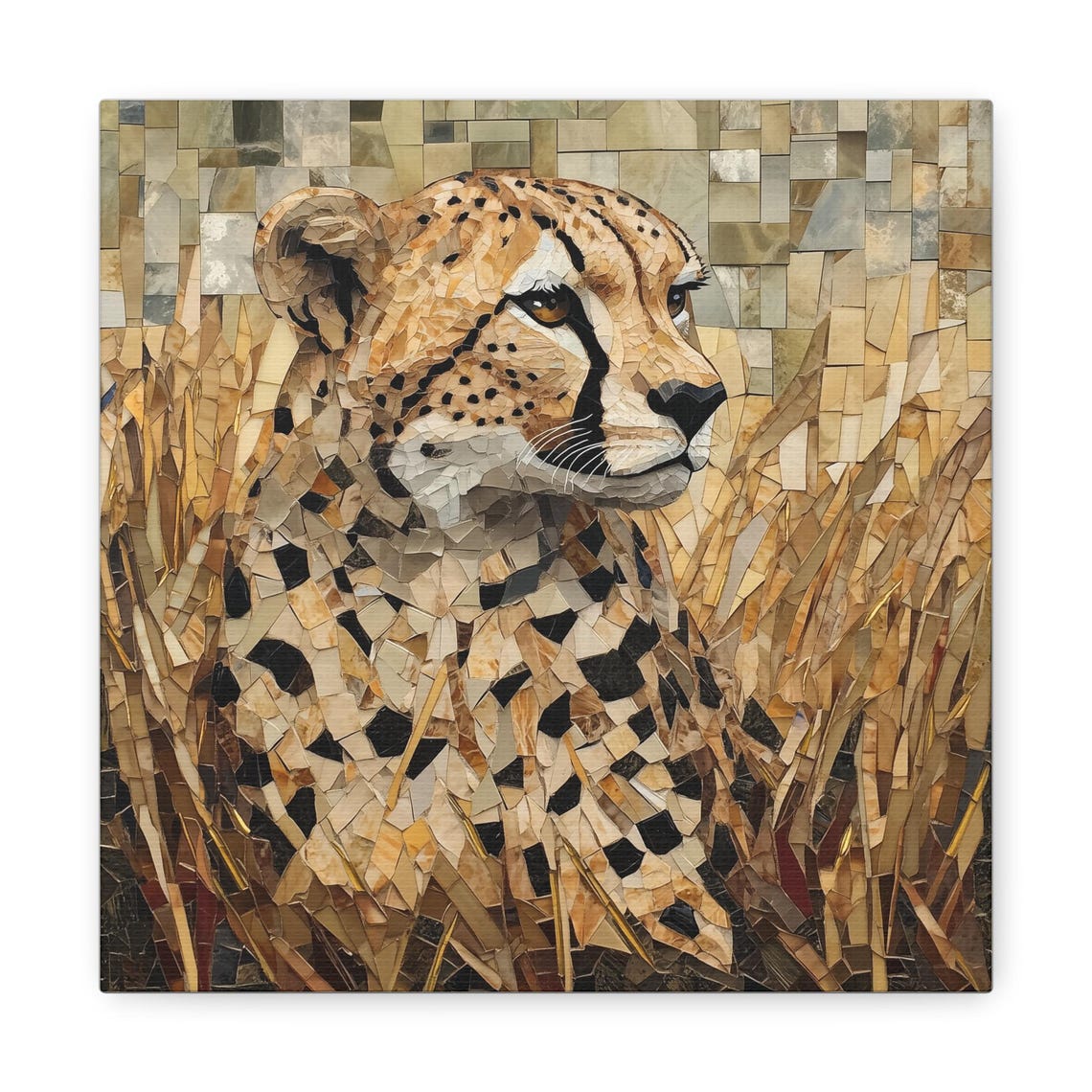 Golden Cheetah - Mosaic Artwork Canvas of a Majestic Cheetah - Mosaic ...