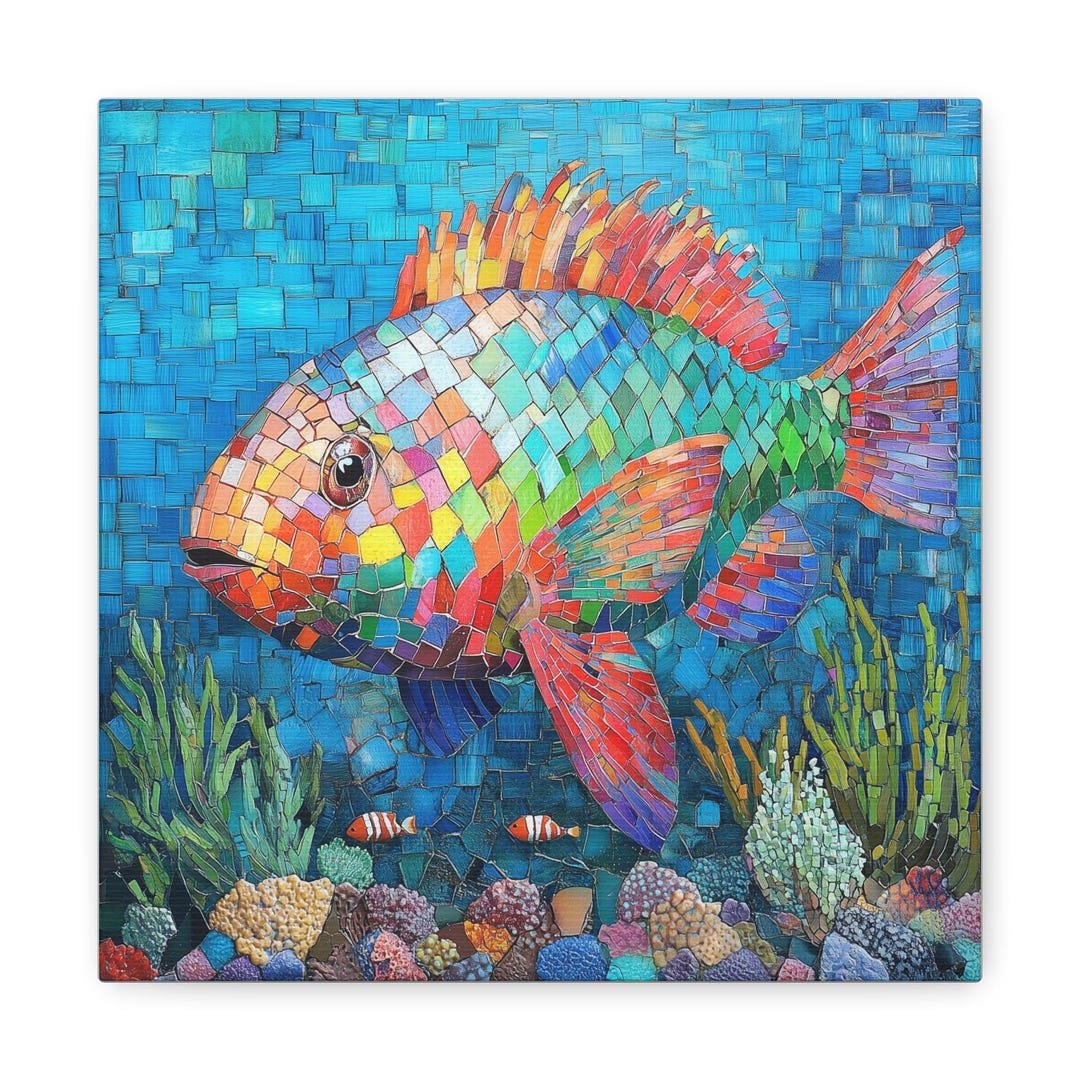 Rainbow Reef Fish, Mosaic Artwork Canvas of a Vibrant Tropical Fish ...