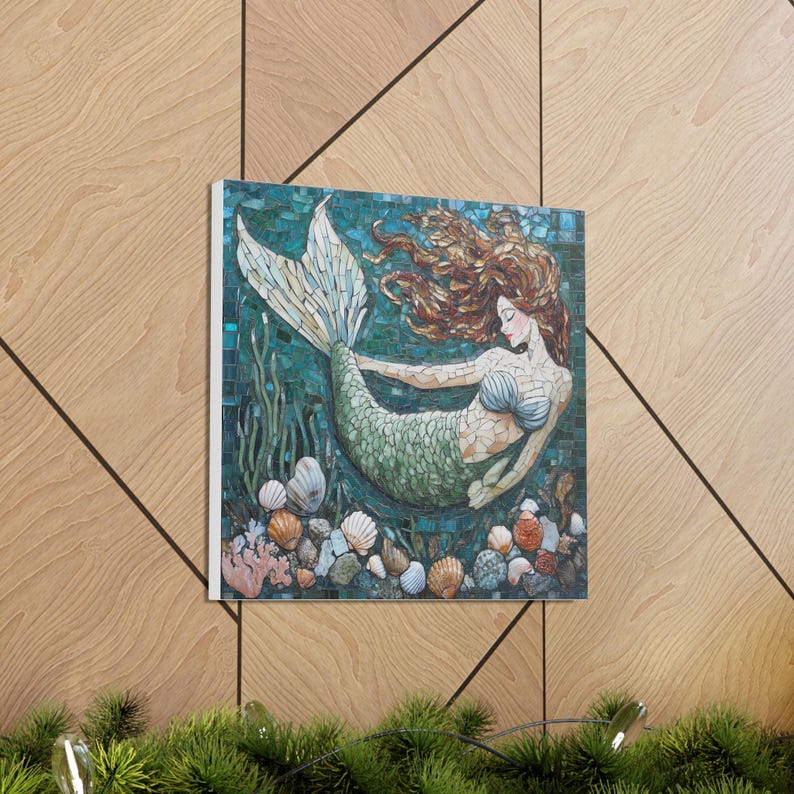 Ocean Serenade - Mosaic Artwork Canvas of a Graceful Mermaid Under the ...