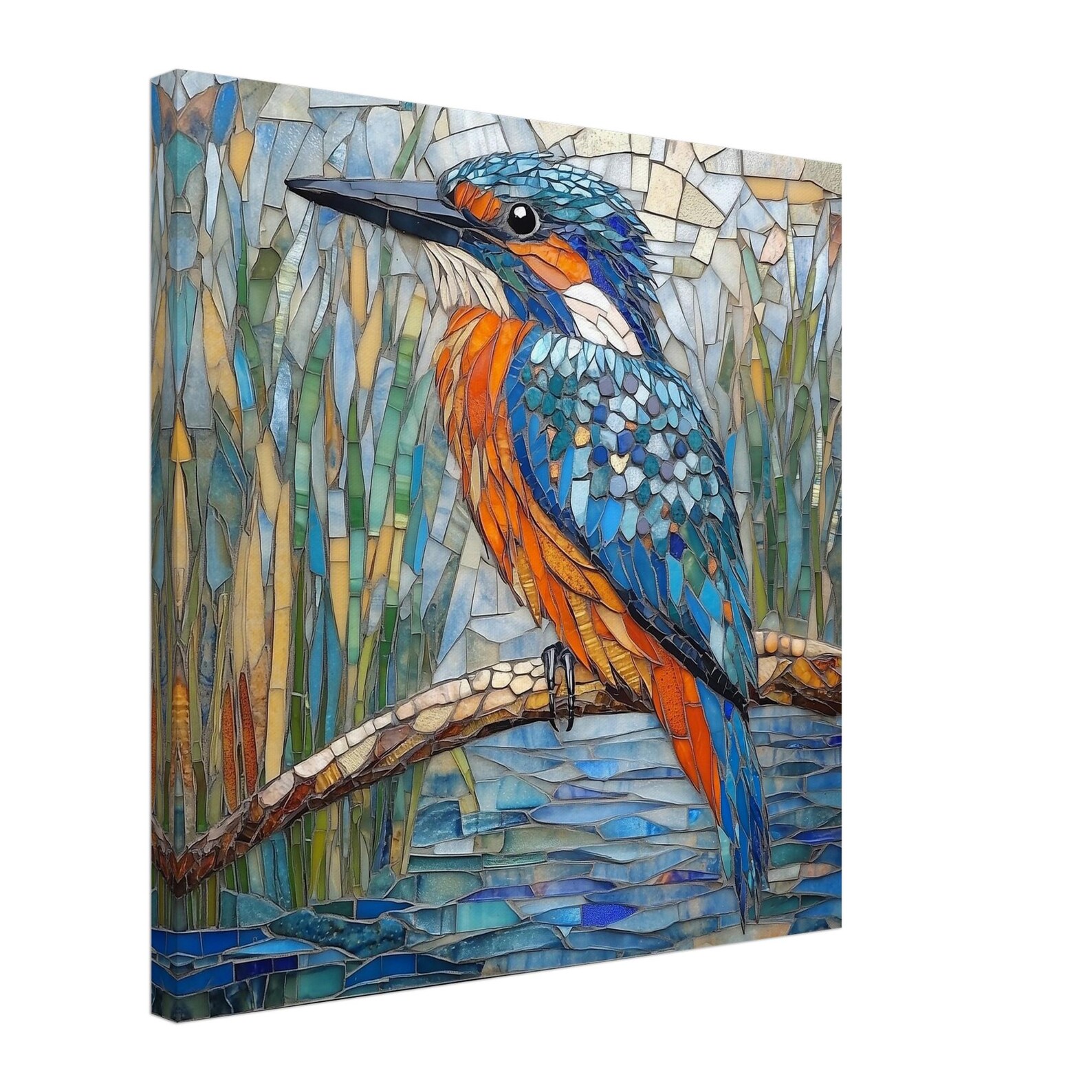 Vibrant Kingfisher Perch, Mosaic Artwork Canvas of a Colorful Bird ...