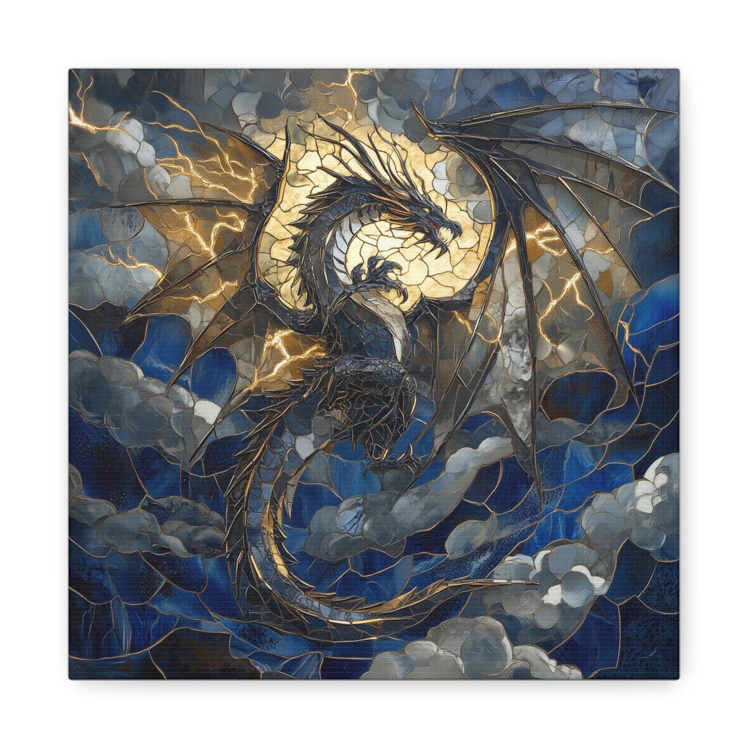 Stormbringer - Mosaic Artwork Canvas of a Thunderous Dragon Amidst a ...