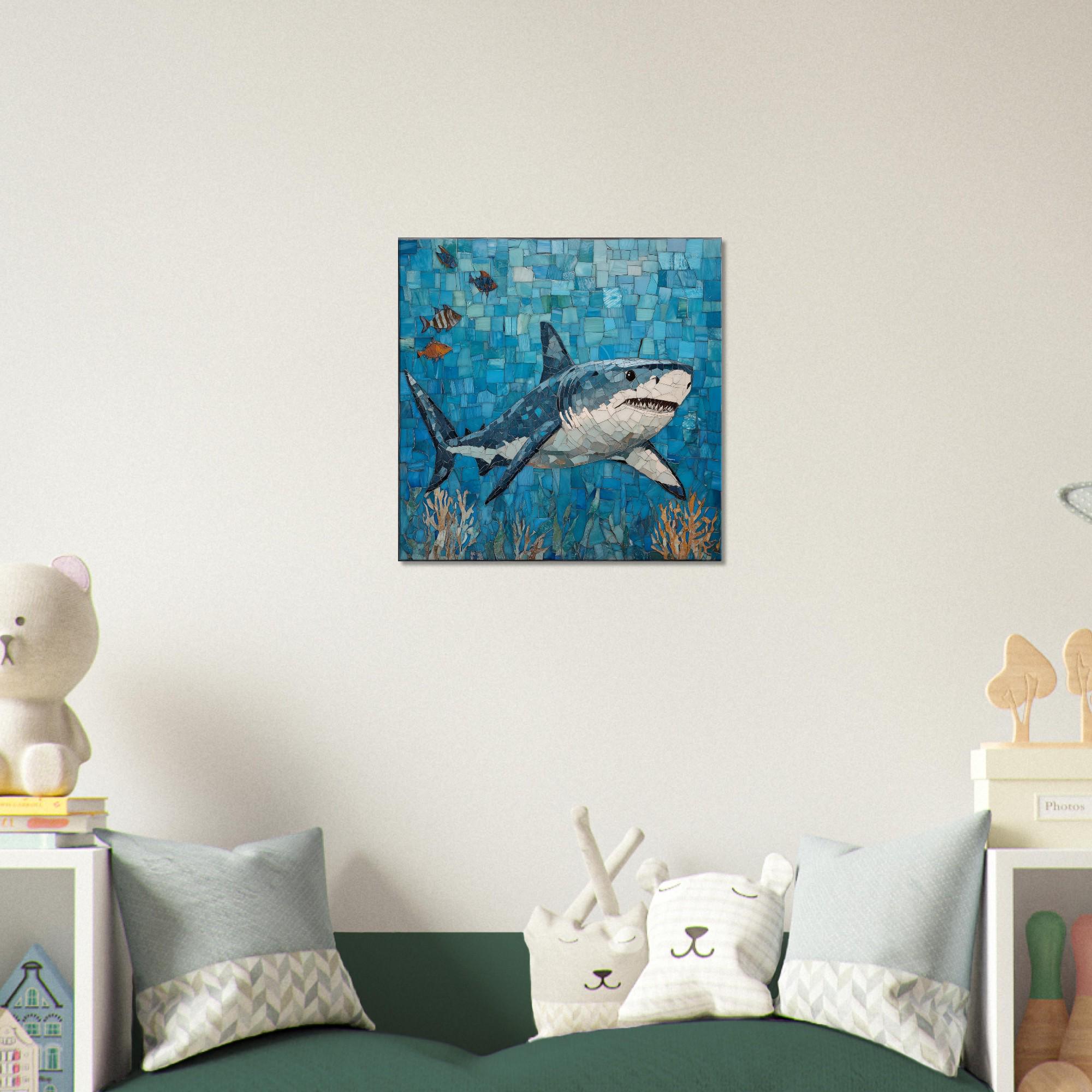 Ocean Hunter, Mosaic Artwork Canvas of a Shark, Mosaic Tile Art Print ...