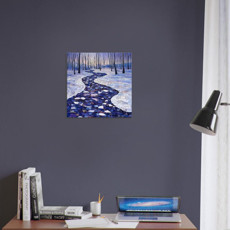 Winter Stream, Mosaic Artwork Canvas of a Snowy Forest Stream, Mosaic ...