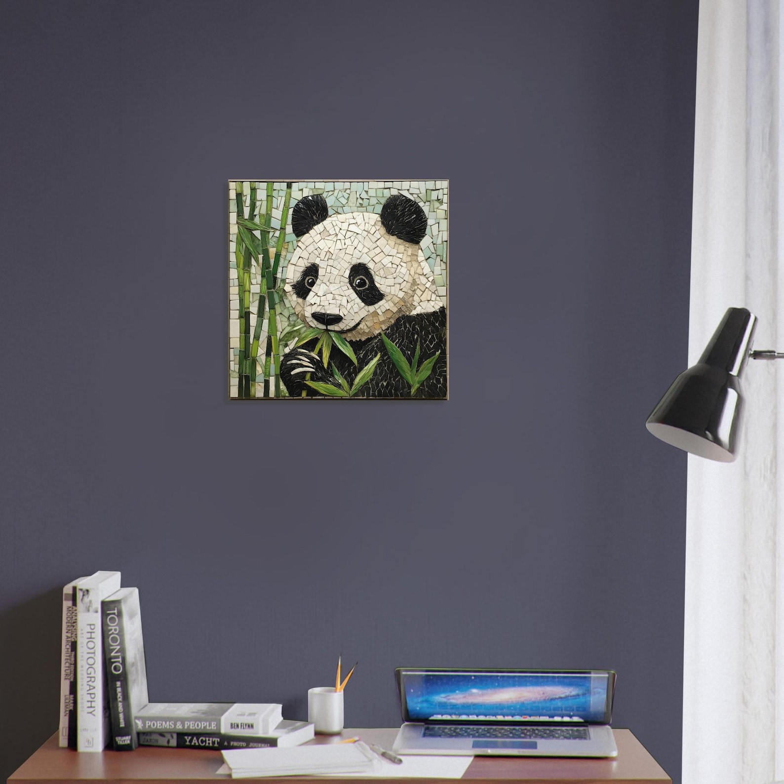 Gentle Panda Feast, Mosaic Artwork Canvas of a Panda Eating Bamboo ...