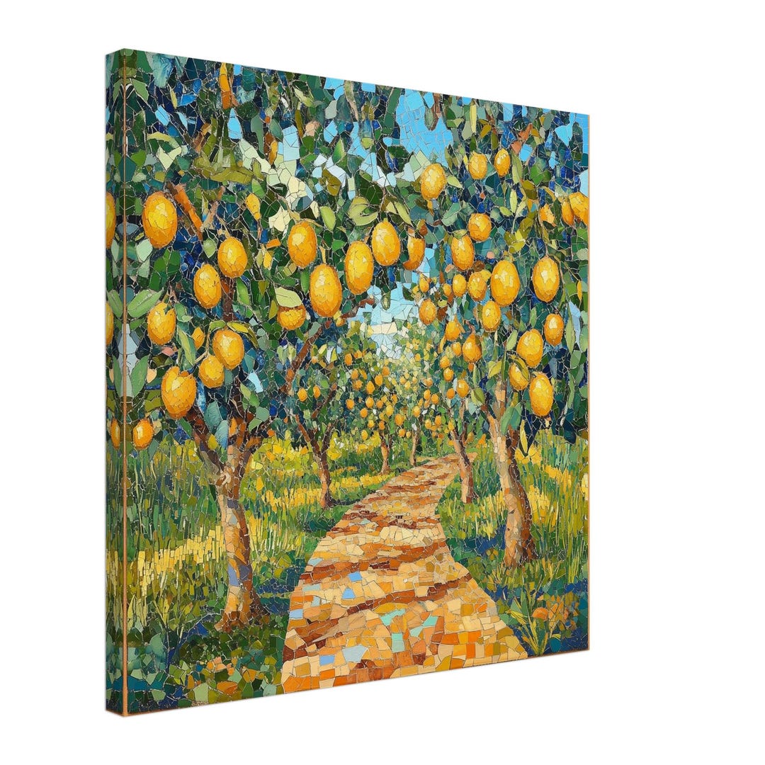 Lemon Orchard Path, Mosaic Artwork Canvas of Lemon Trees, Mosaic Tile ...