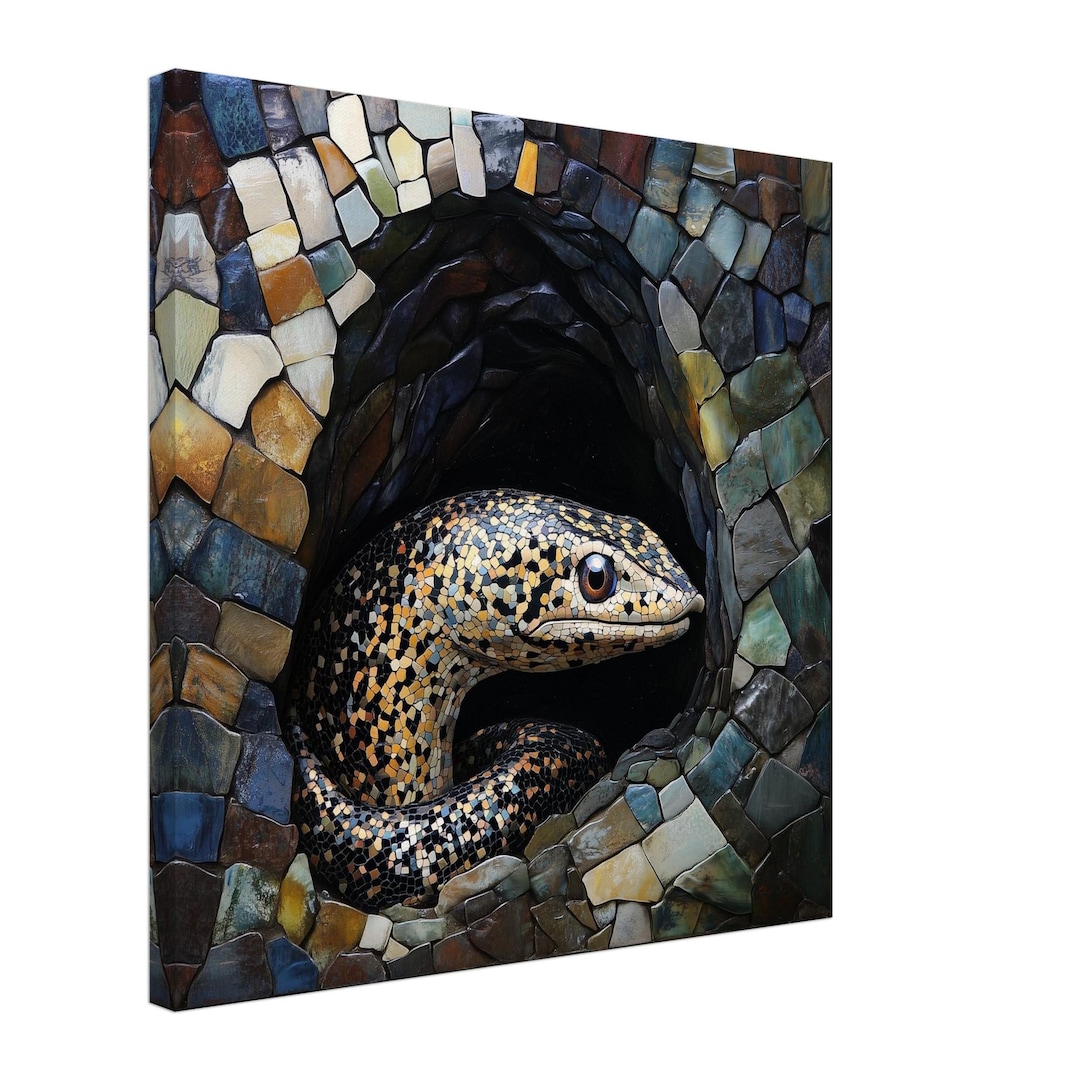 Lizard in Crevice, Mosaic Artwork Canvas of a Reptile, Mosaic Tile Art ...