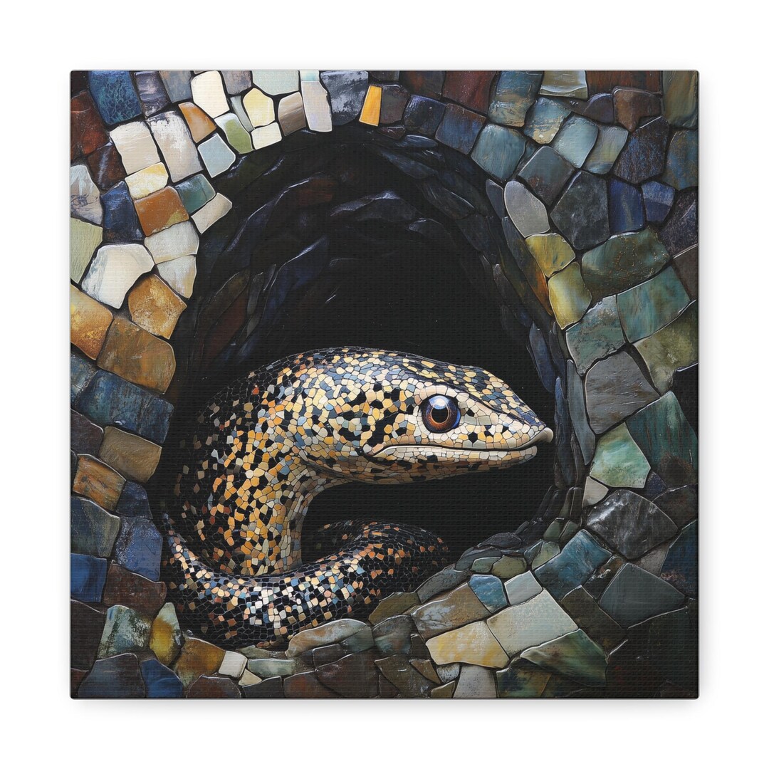 Speckled Moray Eel, Mosaic Artwork Canvas of an Eel in a Rocky Hollow ...
