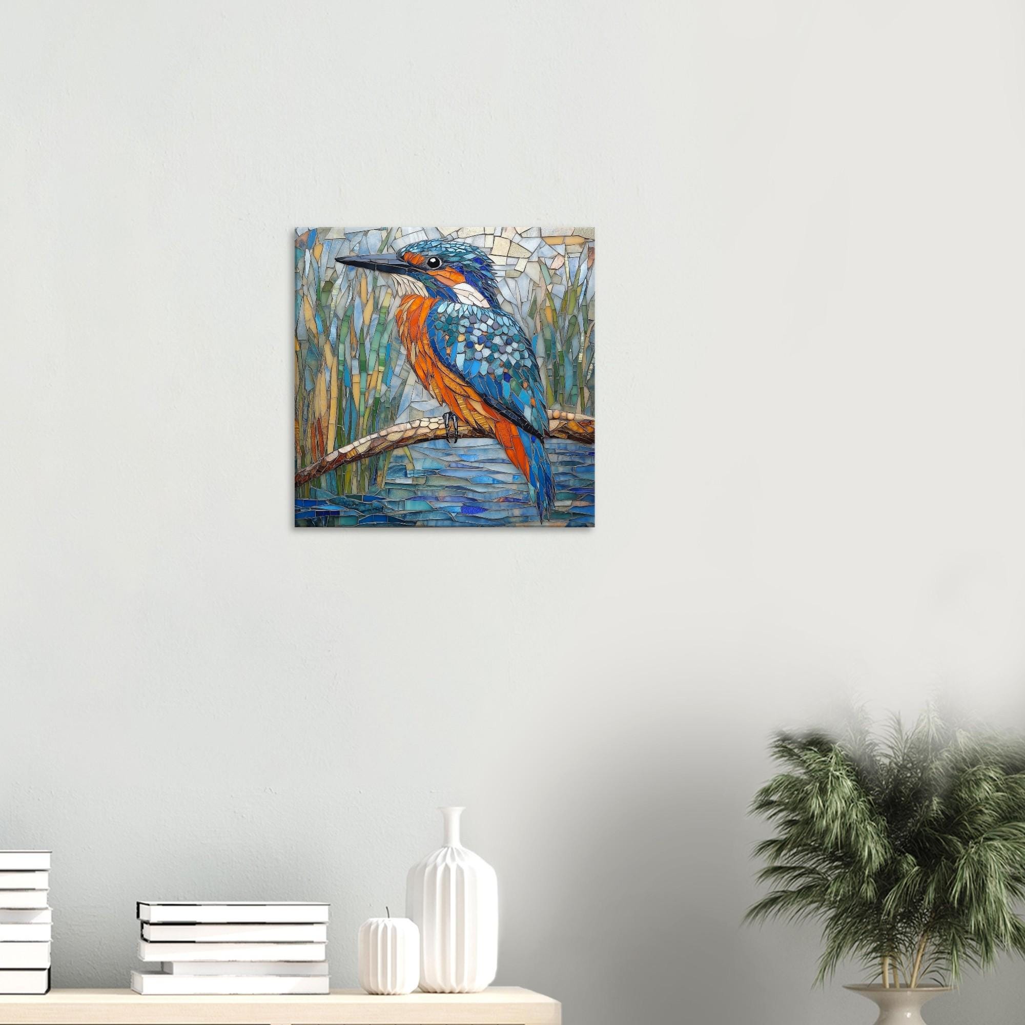 Vibrant Kingfisher Perch, Mosaic Artwork Canvas of a Colorful Bird ...