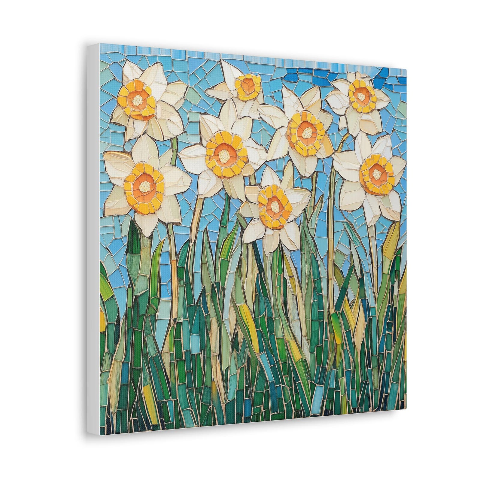 Golden Daffodil Dance, Mosaic Artwork Canvas of Blooming Daffodils ...