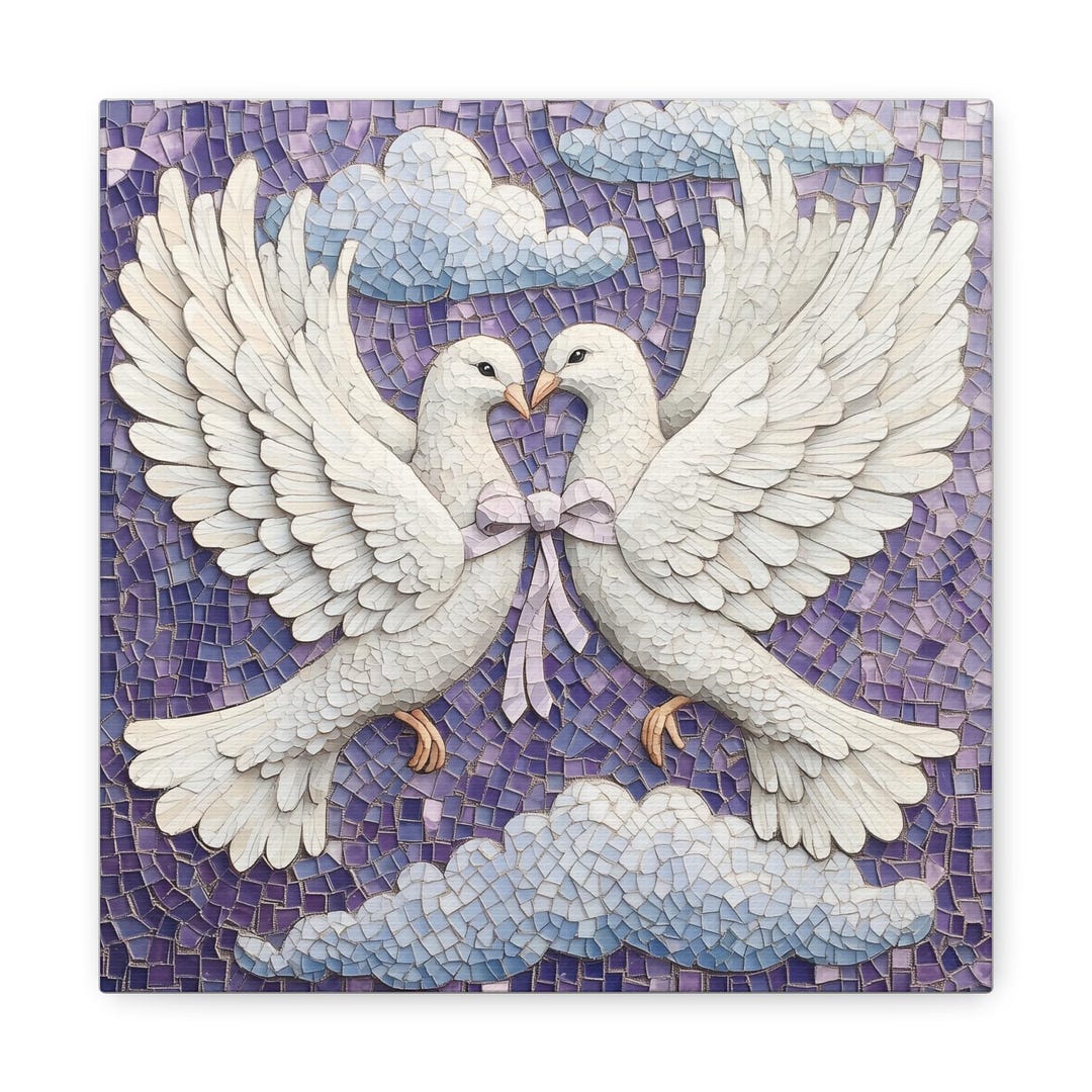 Eternal Doves, Mosaic Artwork Canvas of Two White Doves, Mosaic Tile ...