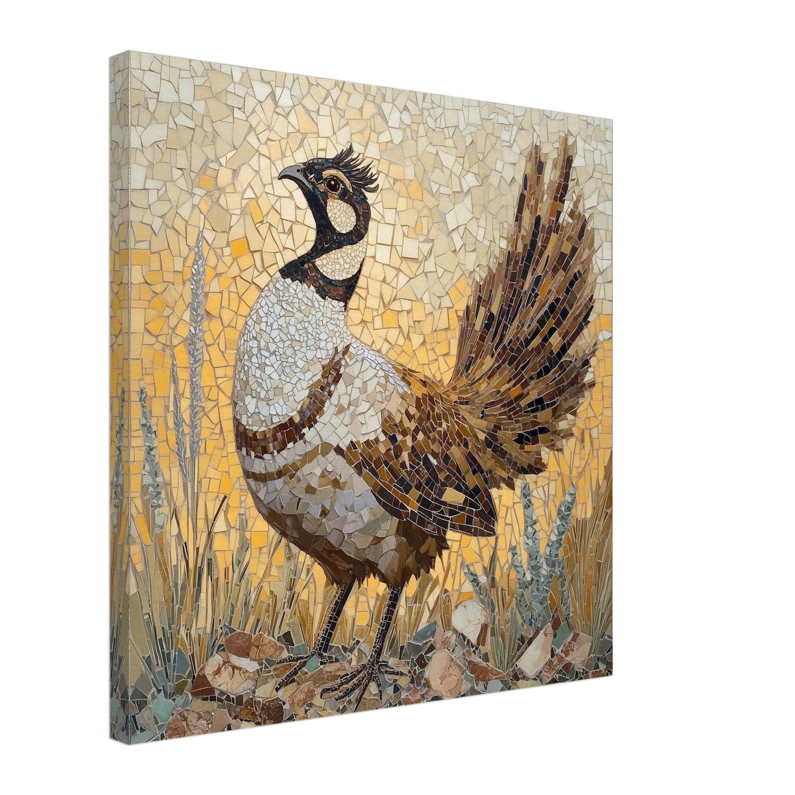 Gambel's Quail, Mosaic Artwork Canvas of a Desert Bird, Mosaic Tile Art ...