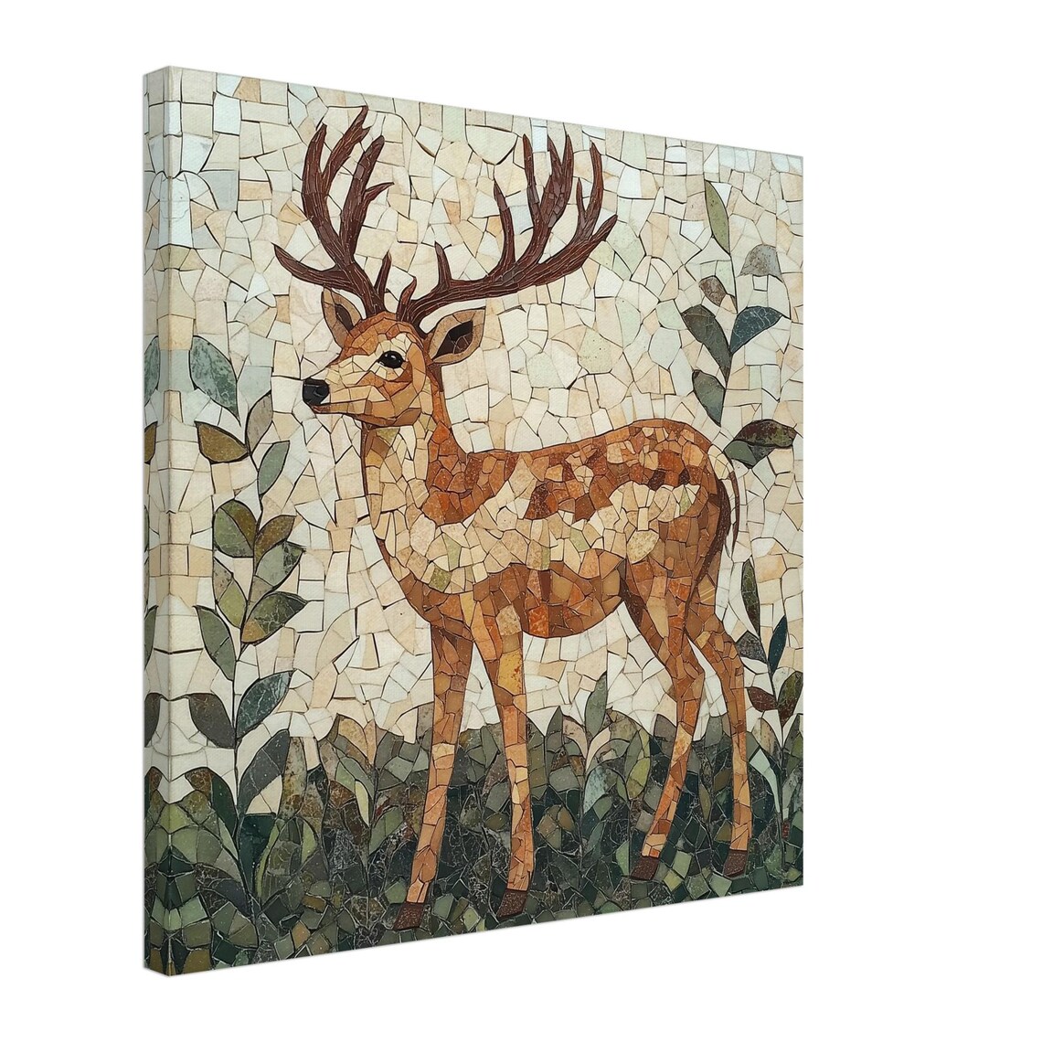 Noble Stag, Mosaic Artwork Canvas of a Majestic Deer, Mosaic Tile Art ...