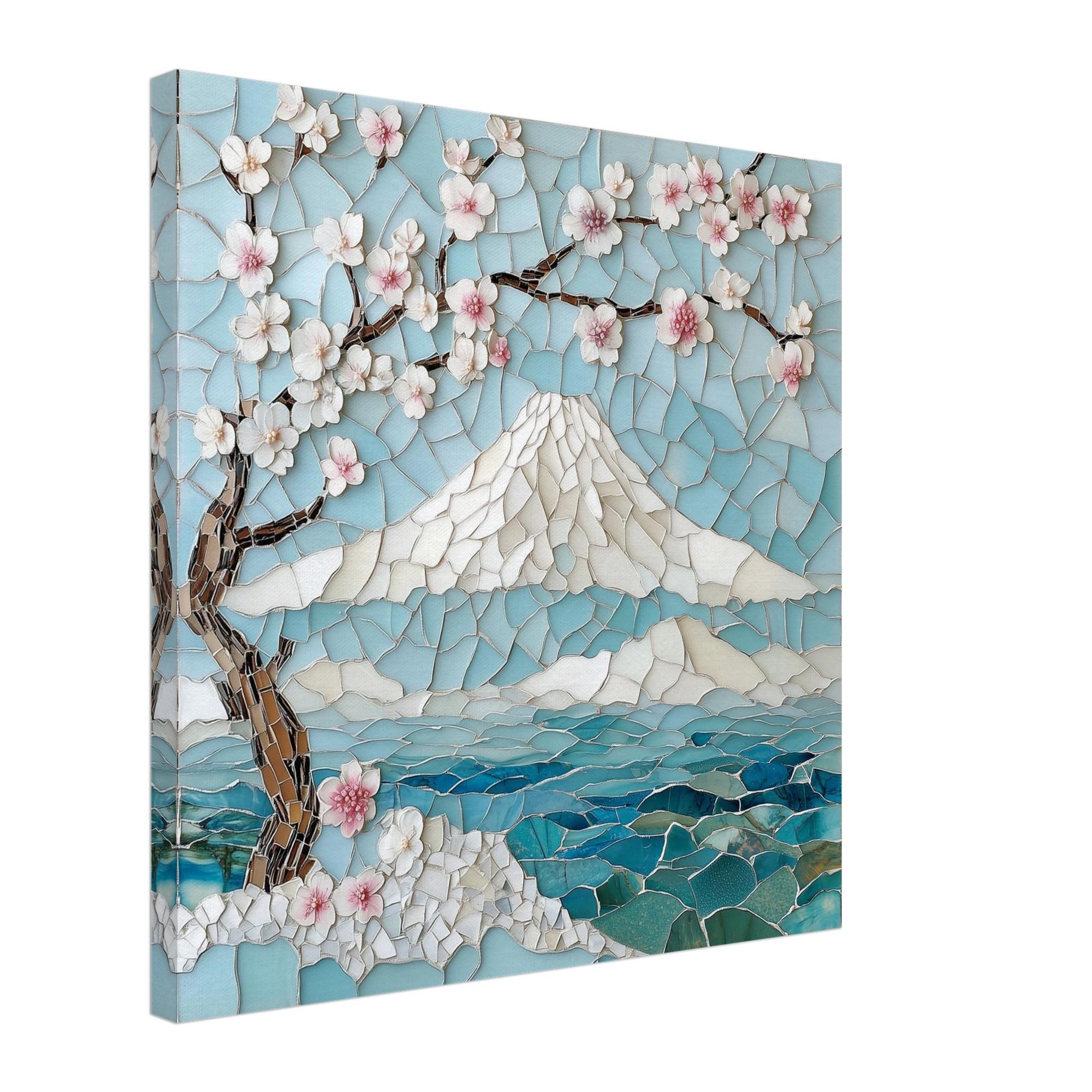 Mount Fuji Bloom, Mosaic Artwork Canvas of Cherry Blossoms and Fuji ...