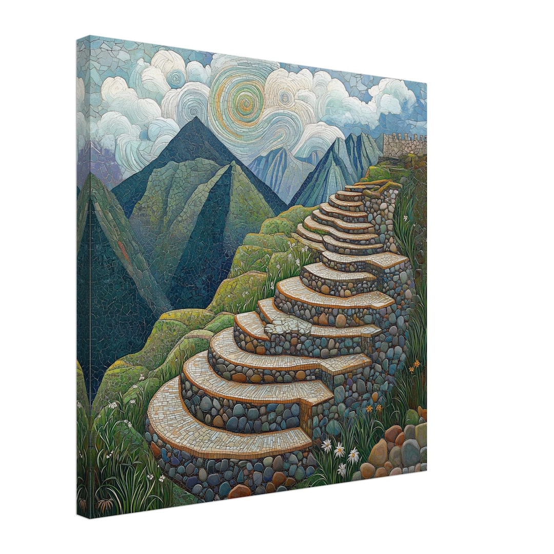 Mountain Path Mosaic, Mosaic Artwork Canvas of Stone Steps, Mosaic Tile ...