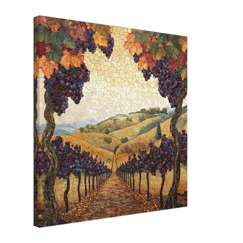 Vineyard Vista, Mosaic Artwork Canvas of a Wine Country Scene, Mosaic ...