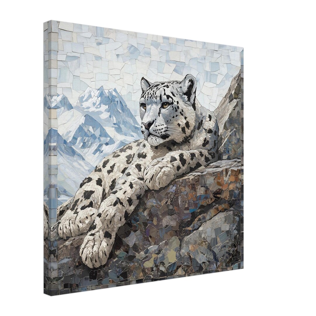 Serene Snow Leopard, Mosaic Artwork Canvas of a Snow Leopard, Mosaic ...