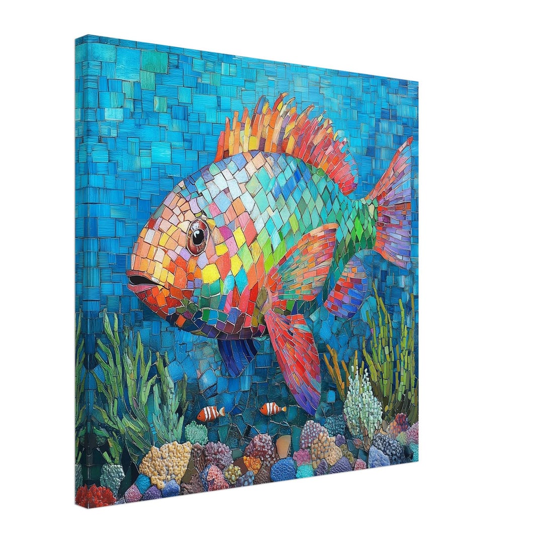 Vibrant Reef Fish, Mosaic Artwork Canvas of a Colorful Fish, Mosaic ...