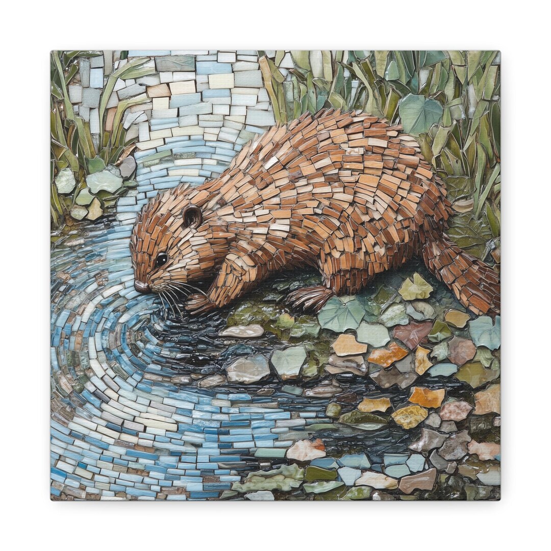 Riverbank Beaver - Mosaic Artwork Canvas of a Playful Beaver - Mosaic ...